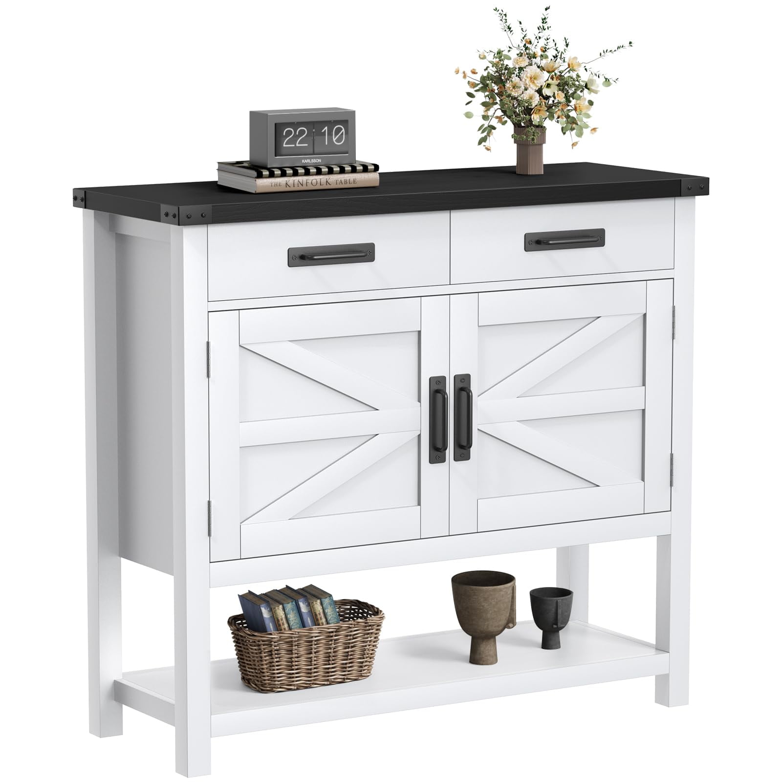 Kojooin Farmhouse Entryway Table with 2-Door & 2 Drawers, Wood Console ...