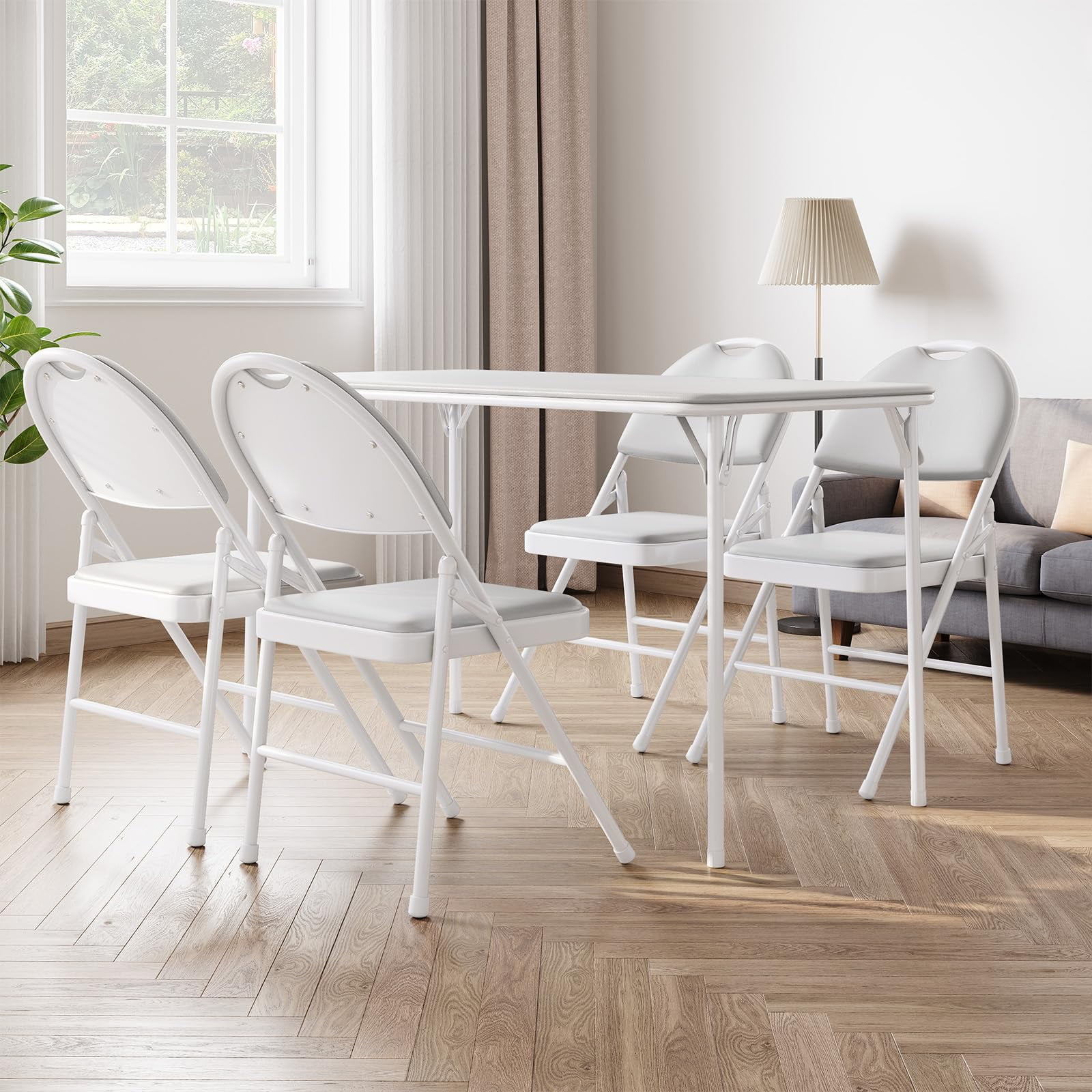 Kojooin Folding Table and Chairs Set of 5,Portable Card Table and ...