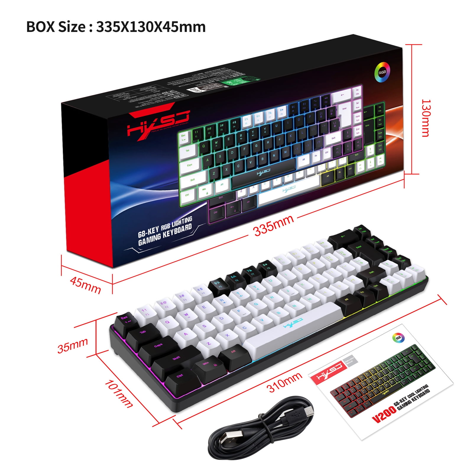Kojooin Gaming Keyboard RGB Backlit 68-key Mechanical Gaming Keyboard ...