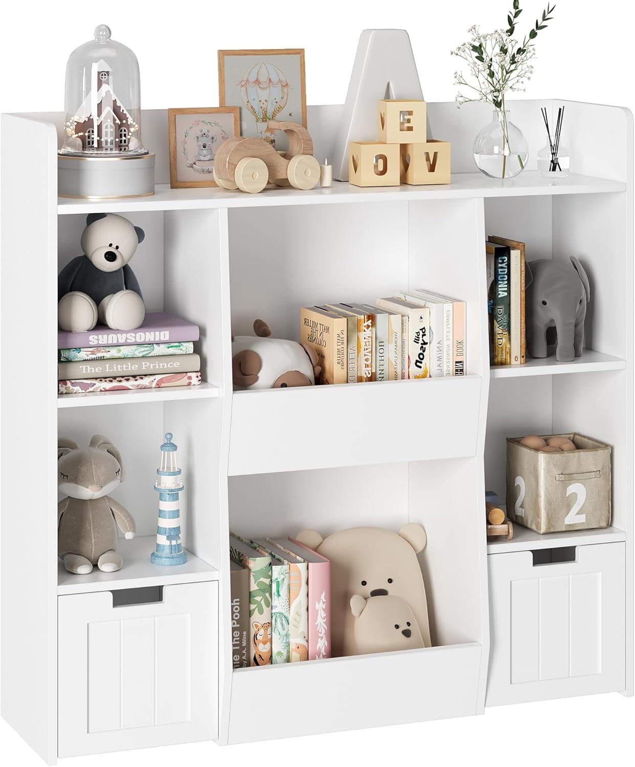 Kojooin Kids Bookcase,Toy Organizers and Storage with 2 Movable Drawers ...