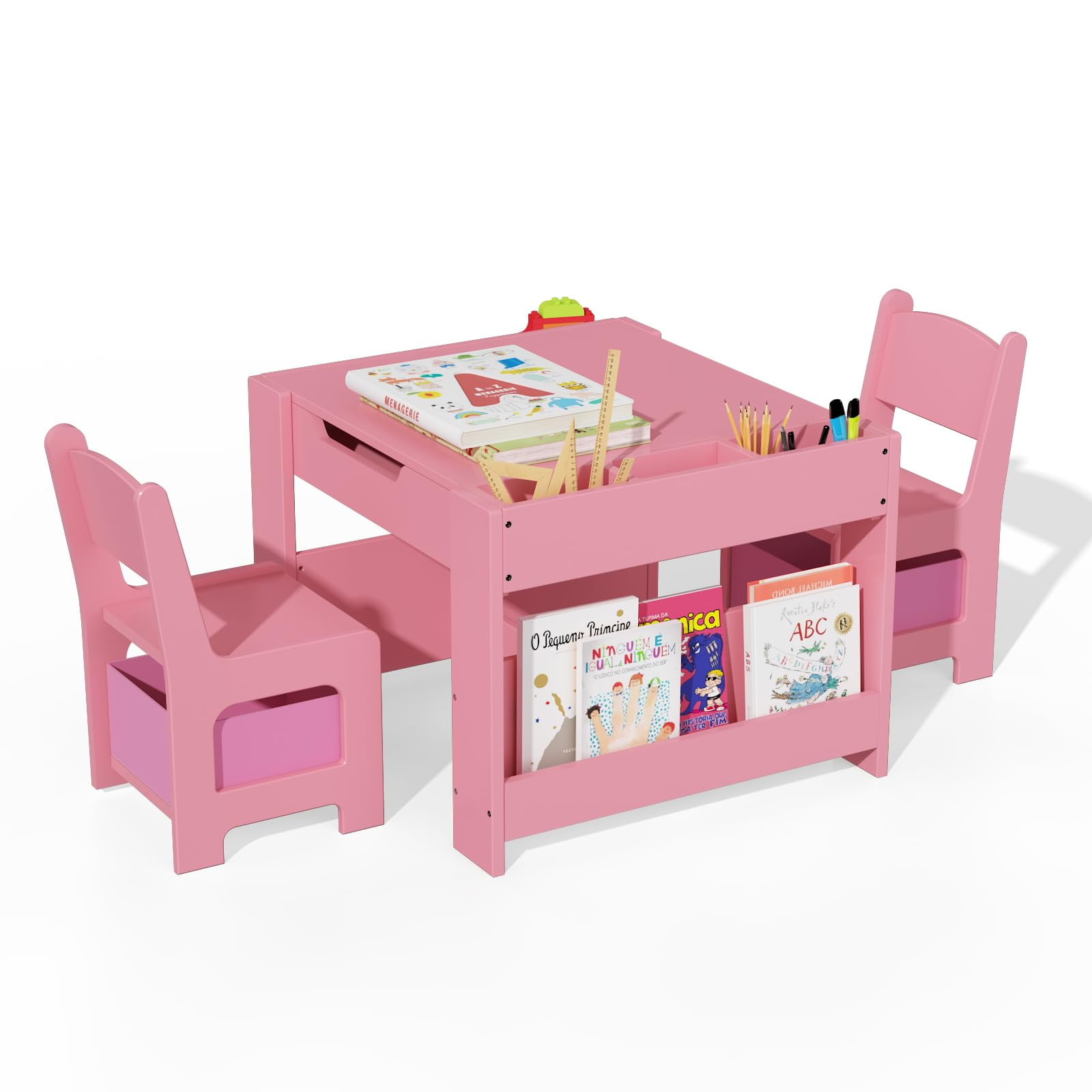 Kojooin Kids Table and Chair Set with Storage Drawers, Removable ...