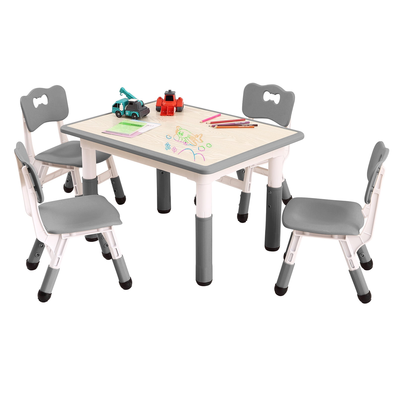 Kojooin Kids Table and 4 Chairs Set,Height Adjustable Toddler Table Set ...