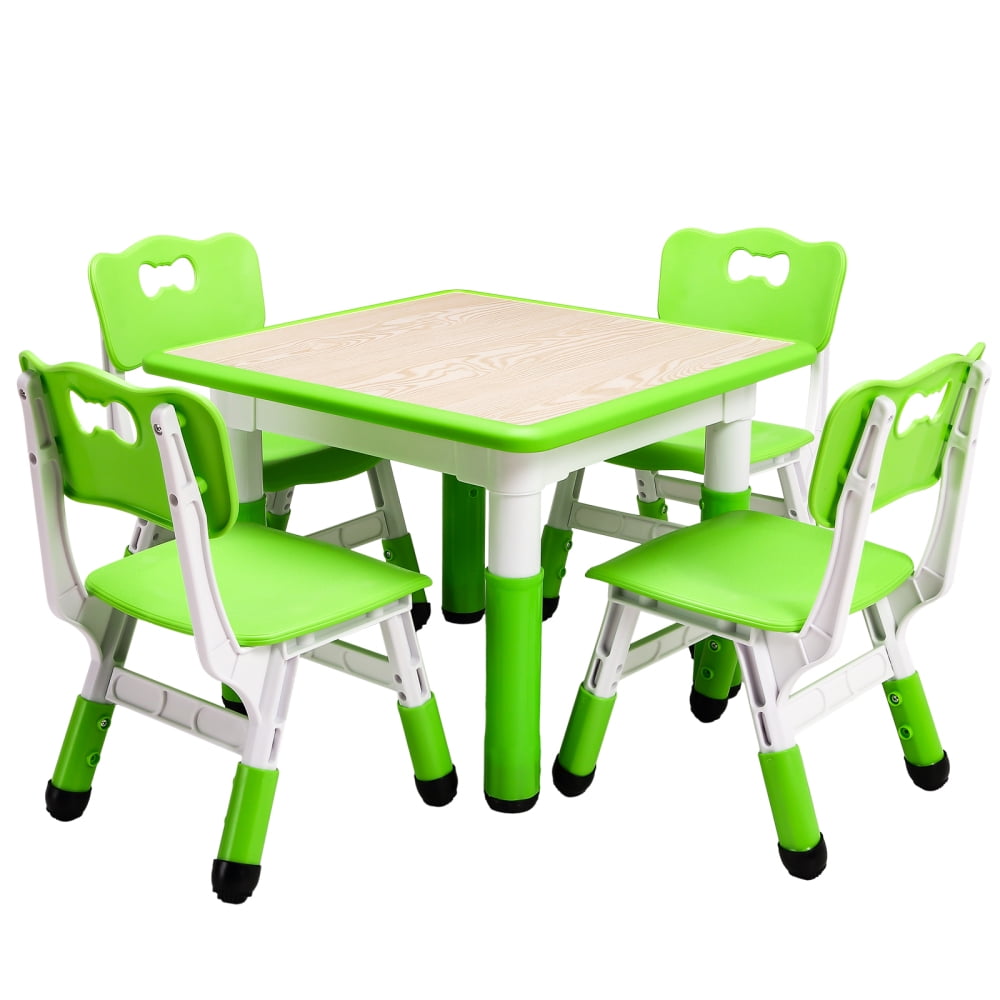 Kojooin Kids Table and Chairs Set, Height Adjustable Desk with 4 Seats ...