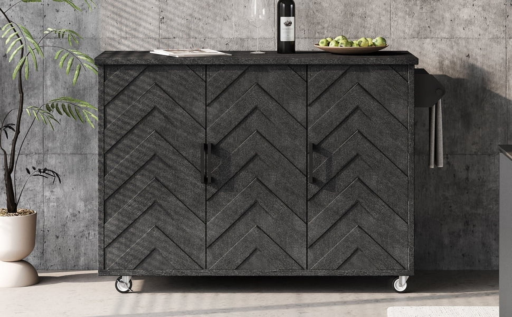 Kojooin Kitchen Island Cart With Drop Leaf, 3D Wave Stripes Ash Wood ...