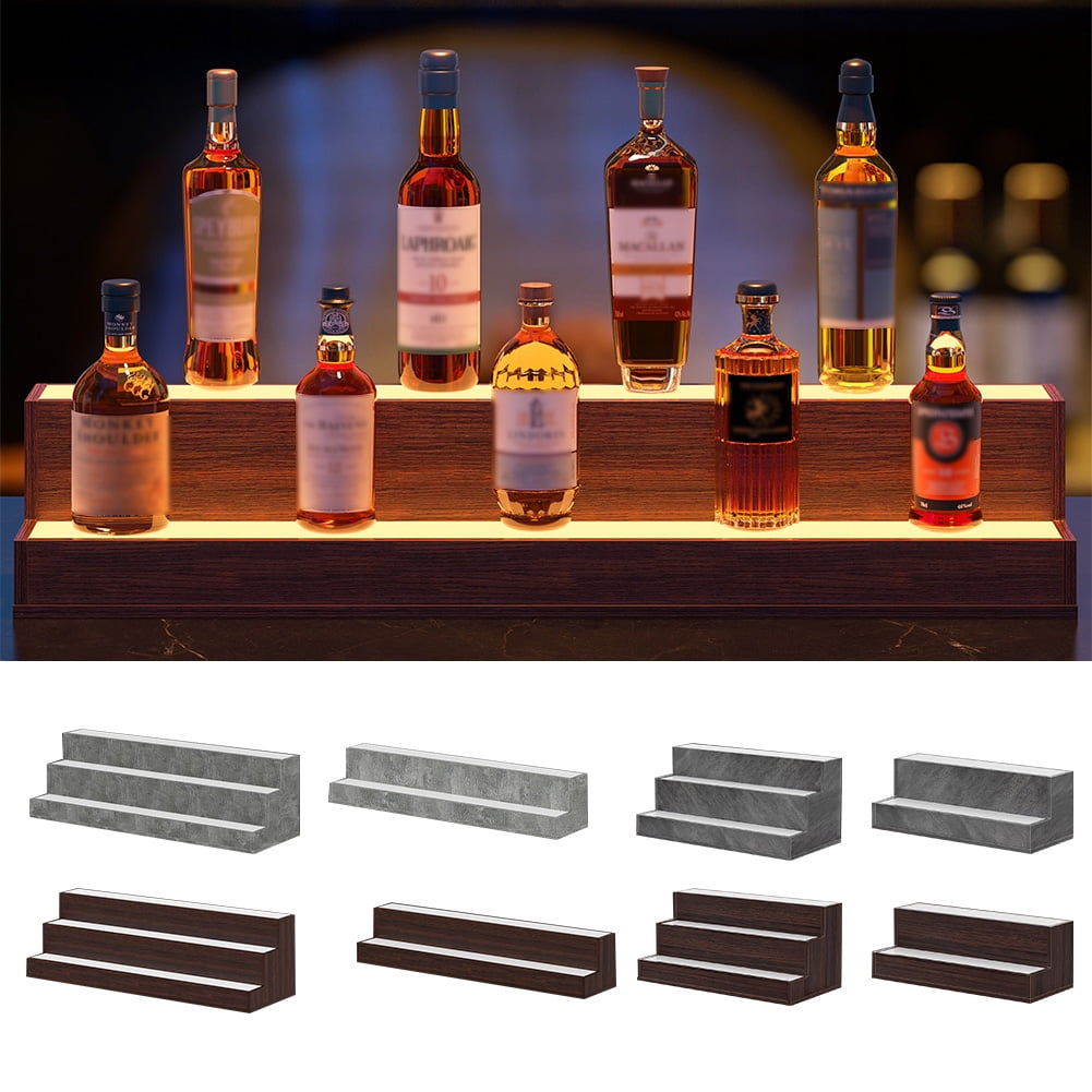 Kojooin LED Lighted Liquor Shelves, Wooden Bottle Display Shelf With ...
