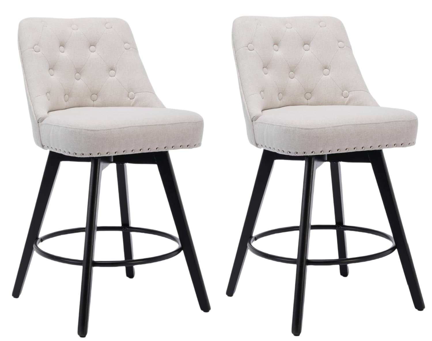 Kojooin Modern Industrial 26" Swivel Bar Stools with Button Tufted Back ...