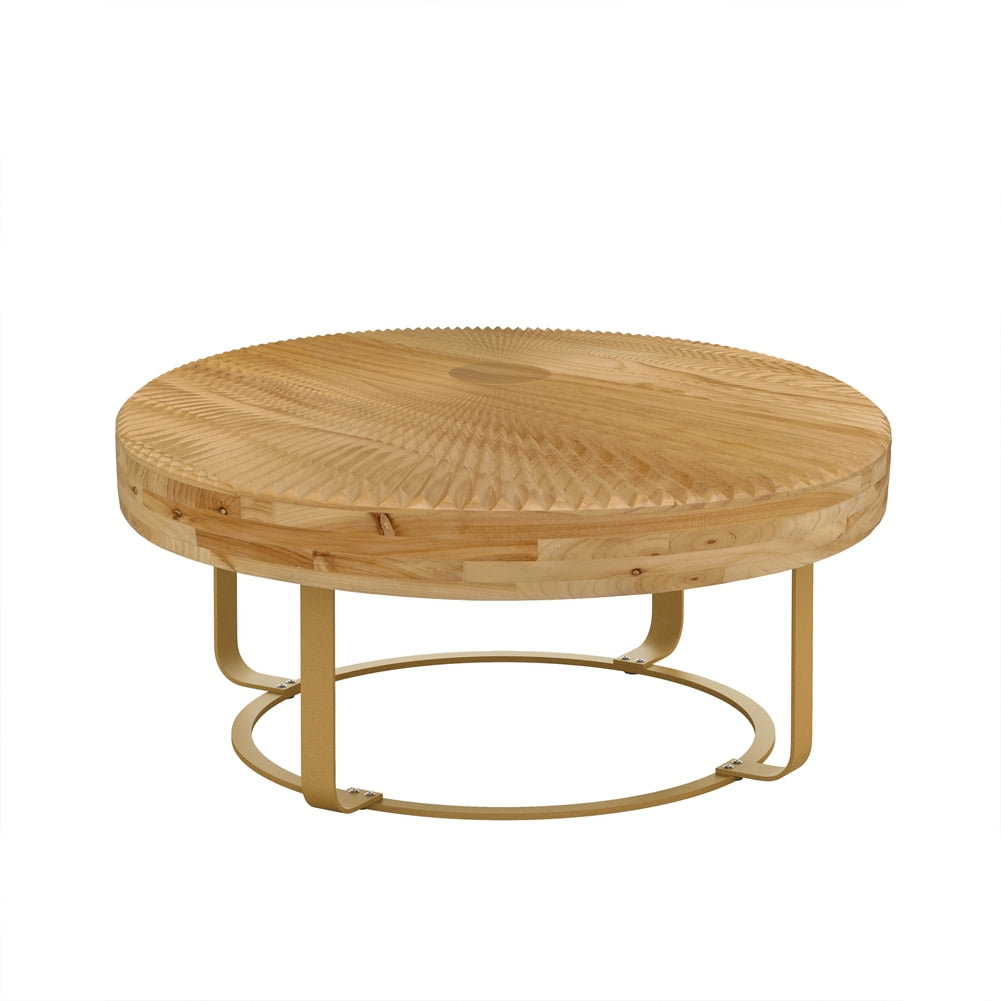 Kojooin Modern Round Coffee Table, Farmhouse Wooden Carving Pattern ...