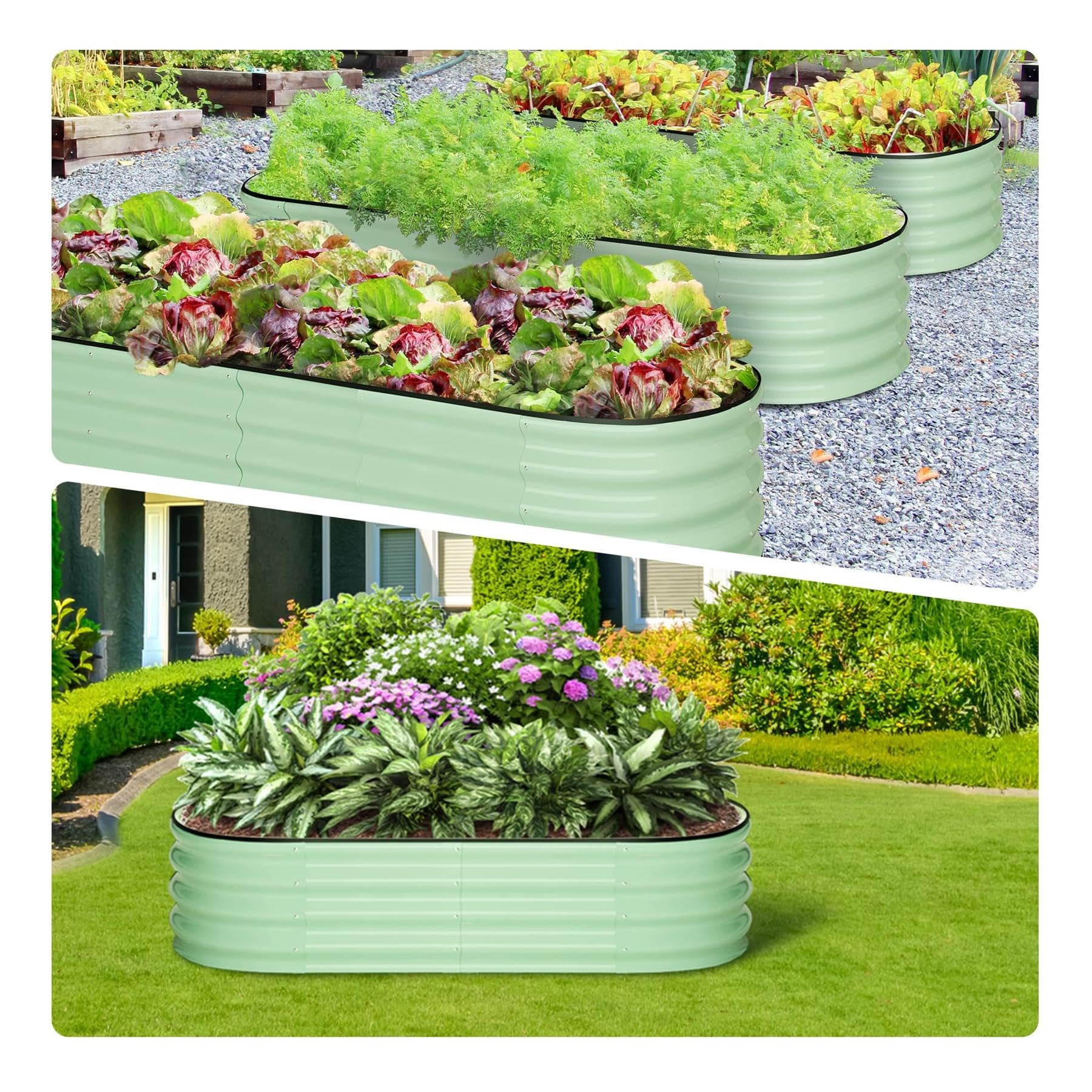 Kojooin Oval Galvanized Raised Garden Bed Set – 2 Pcs 4.5x2x1ft Metal ...