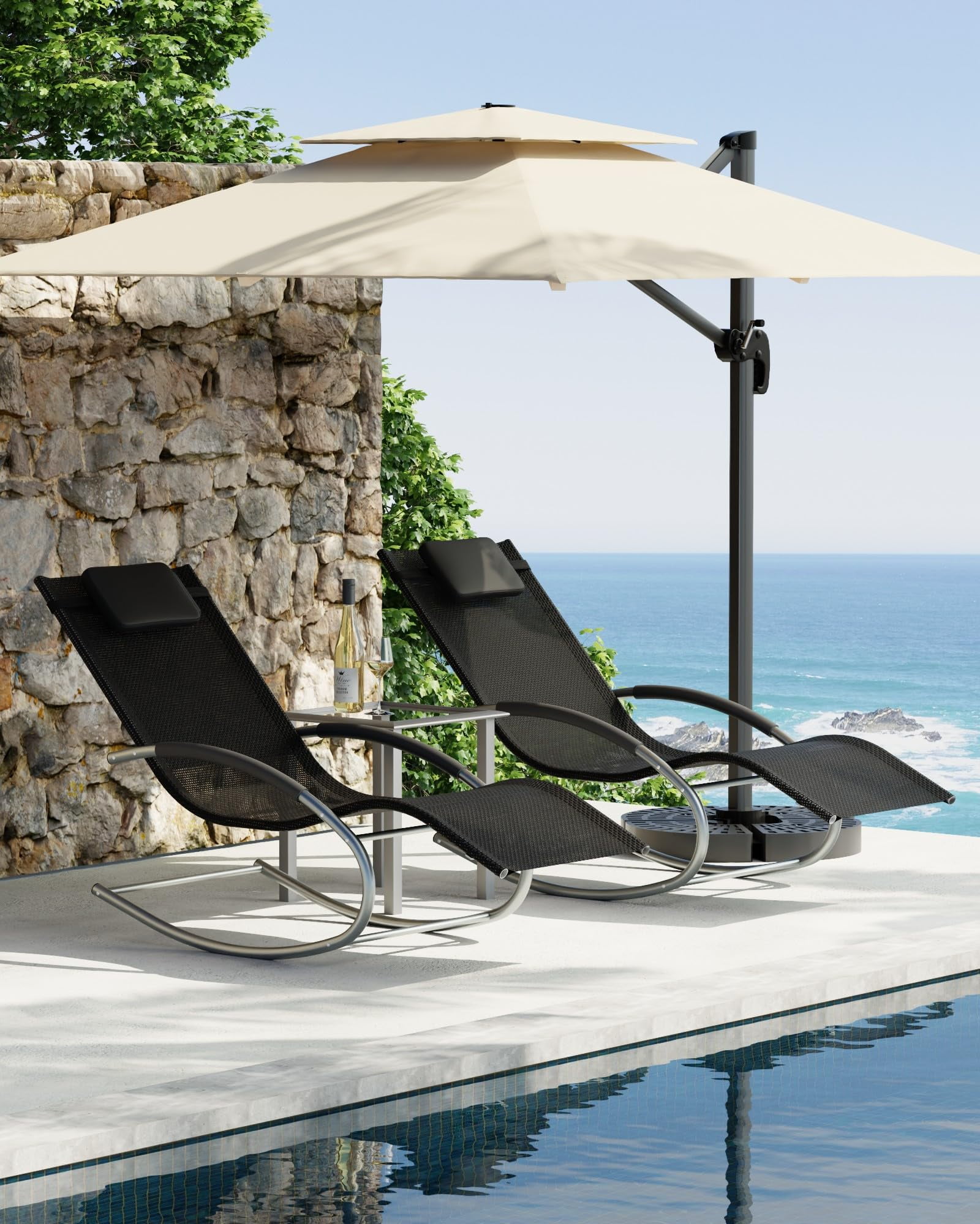 Kojooin Patio Swing Chaise Lounge Outdoor Set of 3, Quick-Dry Textilene ...