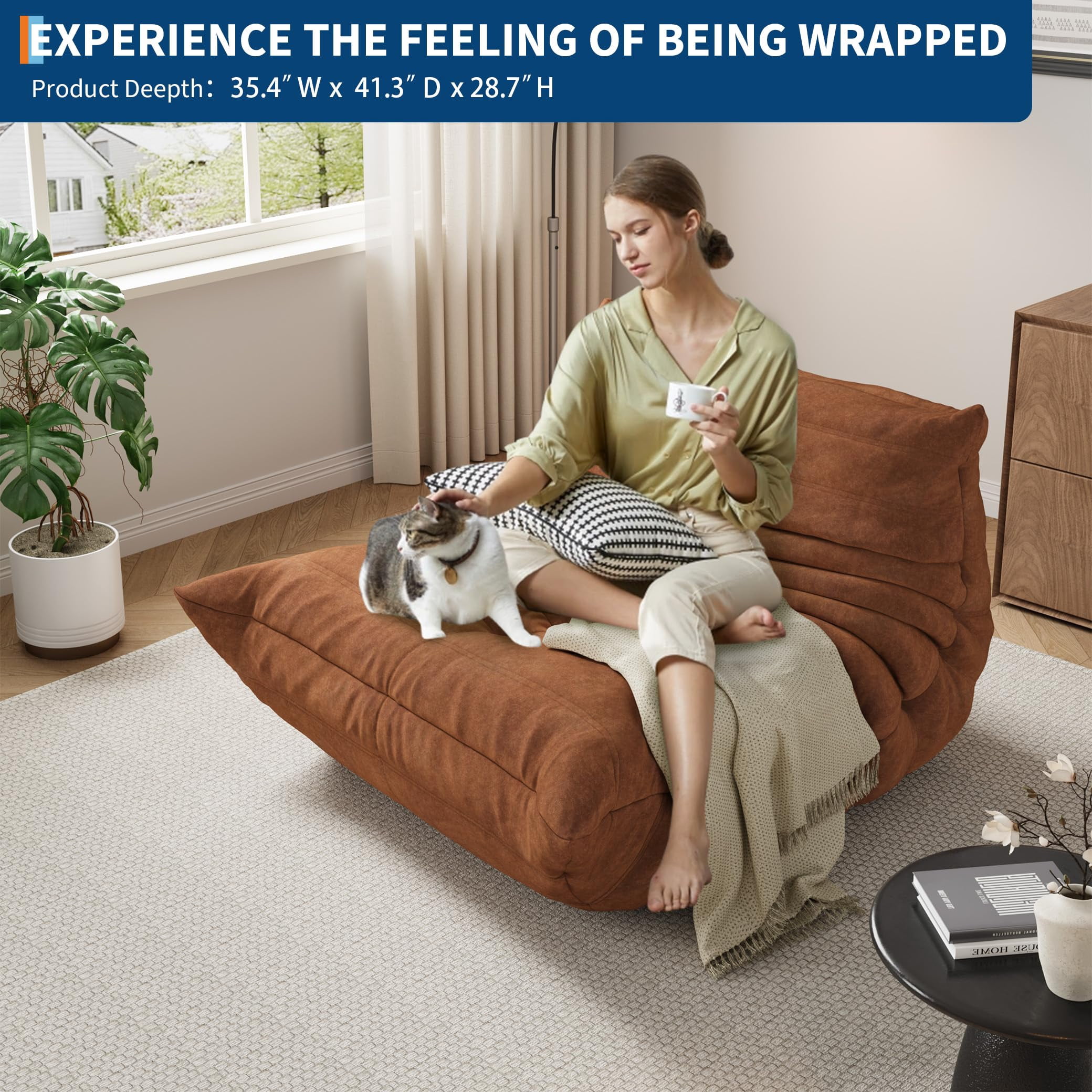 Kojooin Plush Sponge Caterpillar Sofa - Deep Green Bean Bag Chair for ...