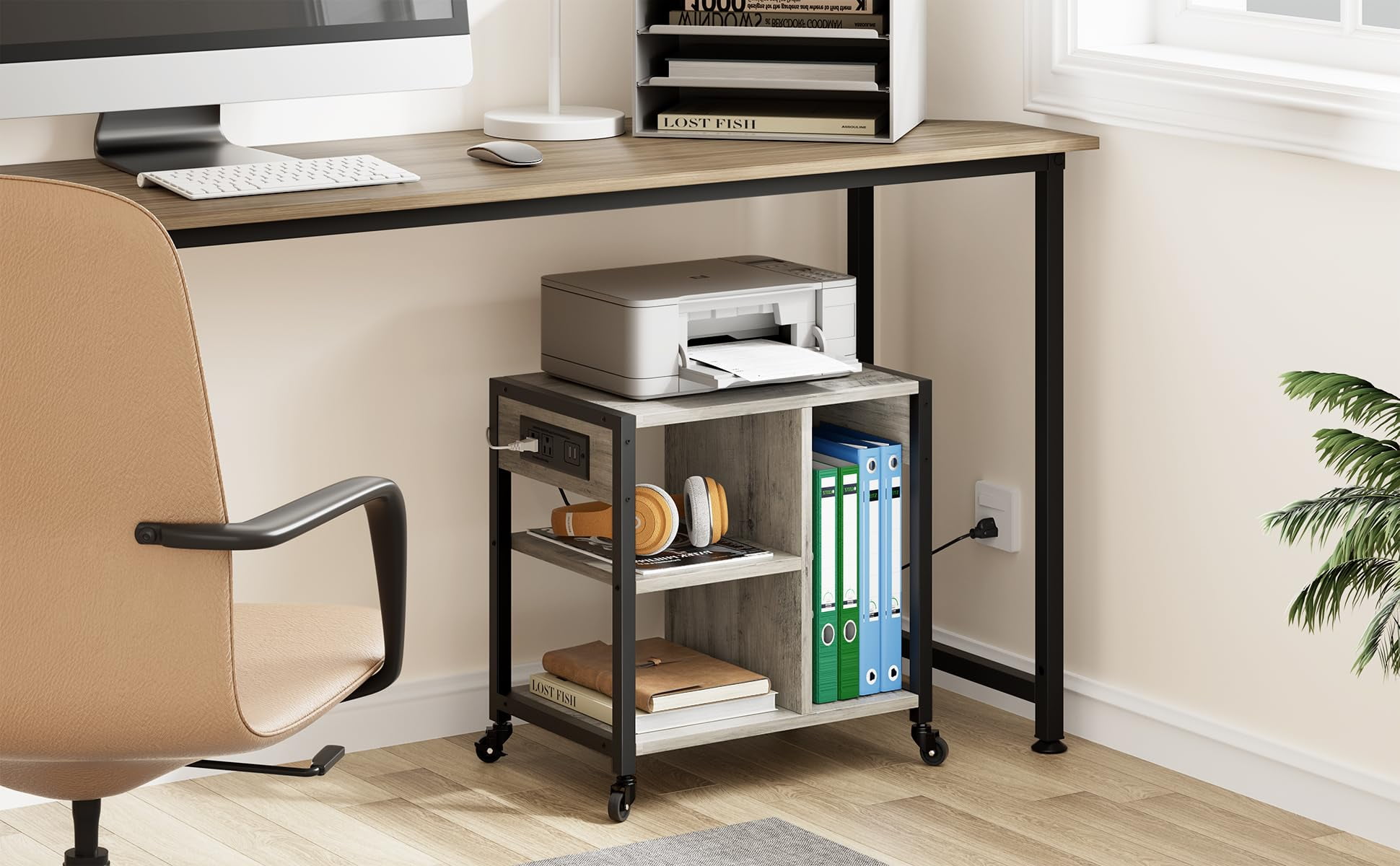 Kojooin Printer Stand with USB Charging Ports and Power Outlets, 3-Tier ...