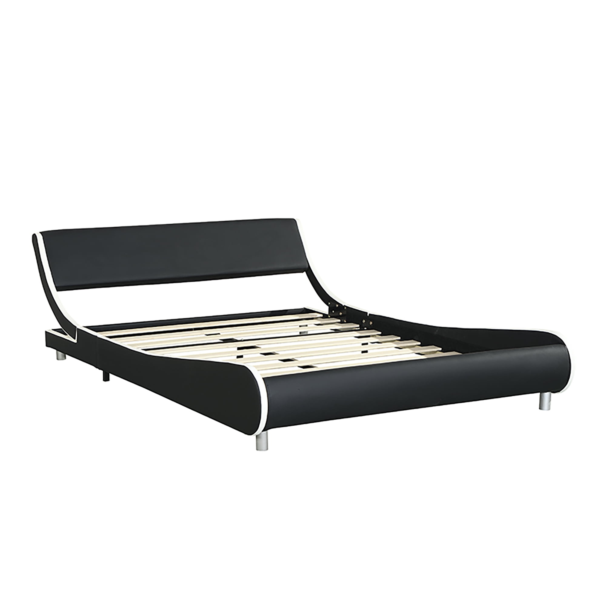 Kojooin Queen Size Bed Frames Wood Leather Bed With Backrest LED ...