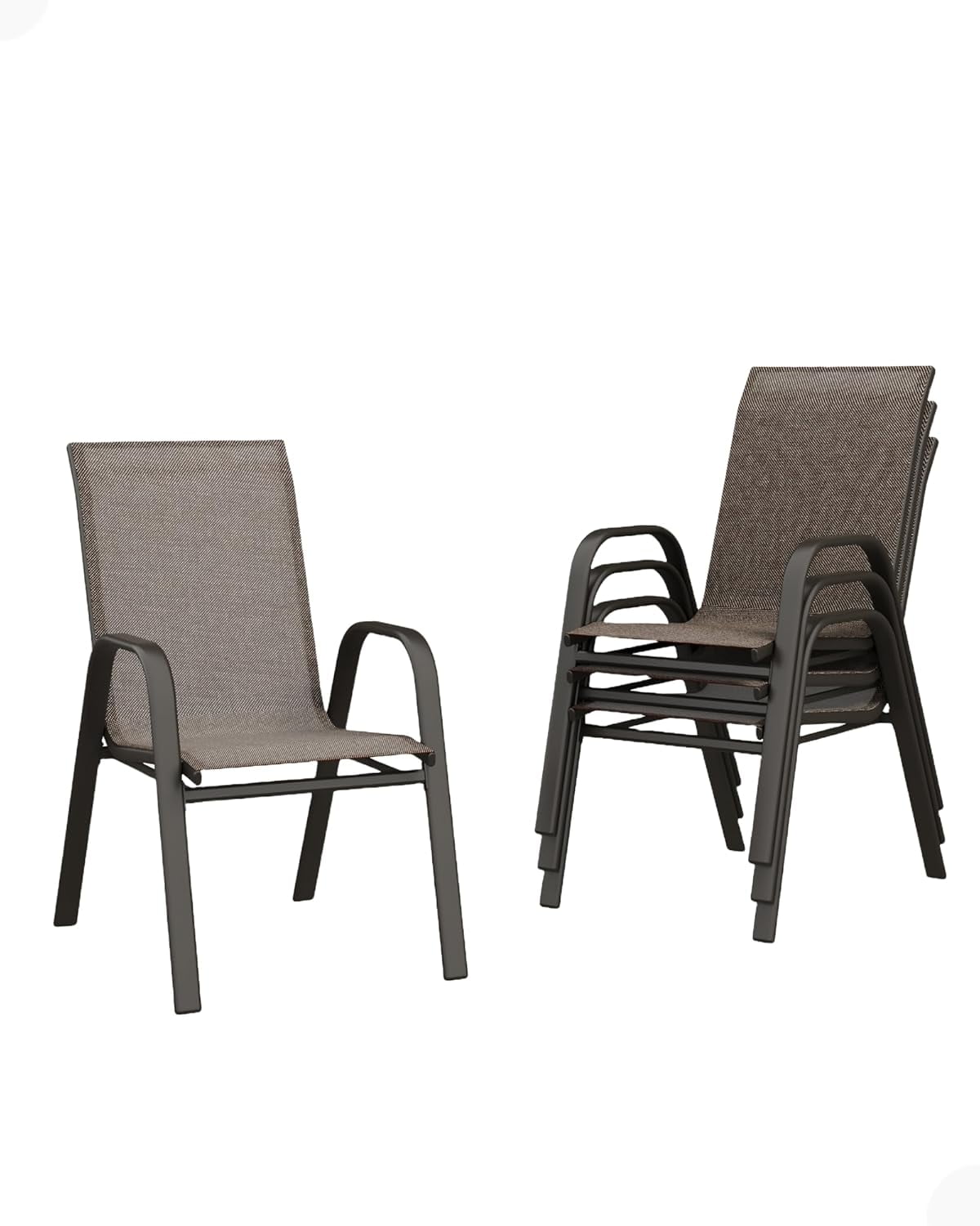 Kojooin Set of 4 Outdoor Stackable Patio Chairs - High-Back Metal Frame ...