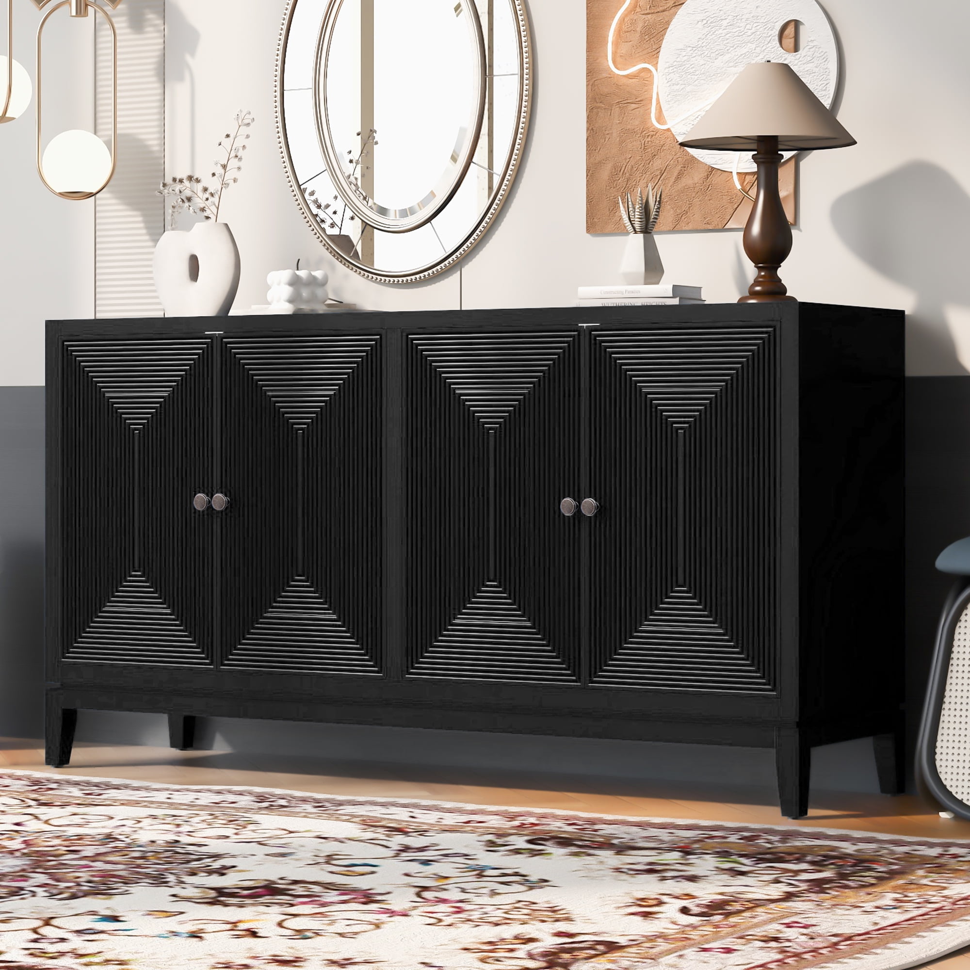 Kojooin Sideboard Buffet Cabinet With Storage, Modern Coffee Bar Cabinet With 4 Doors And ...