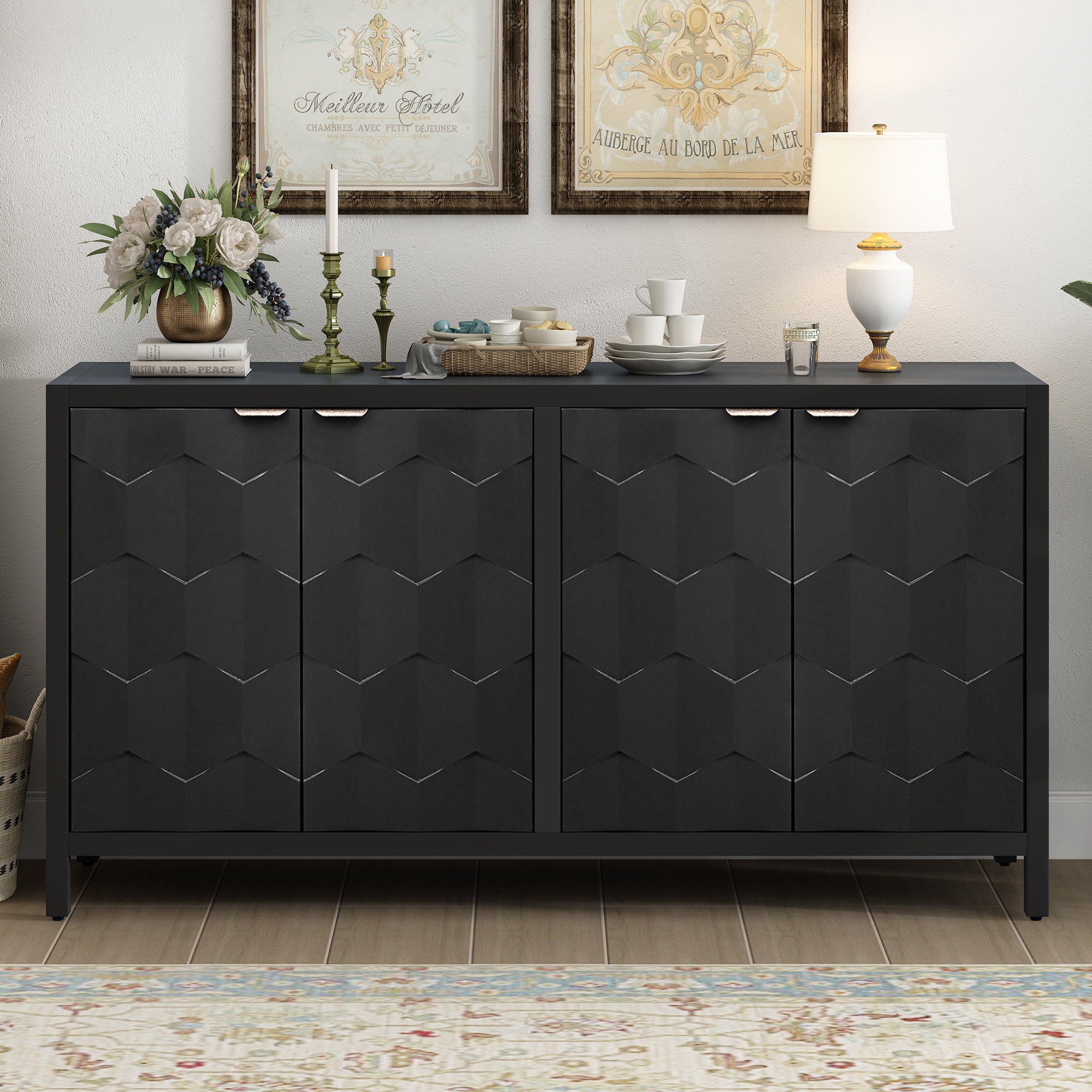 Kojooin Sideboard Buffet Cabinet, Wooden Floor Storage Console Table ...
