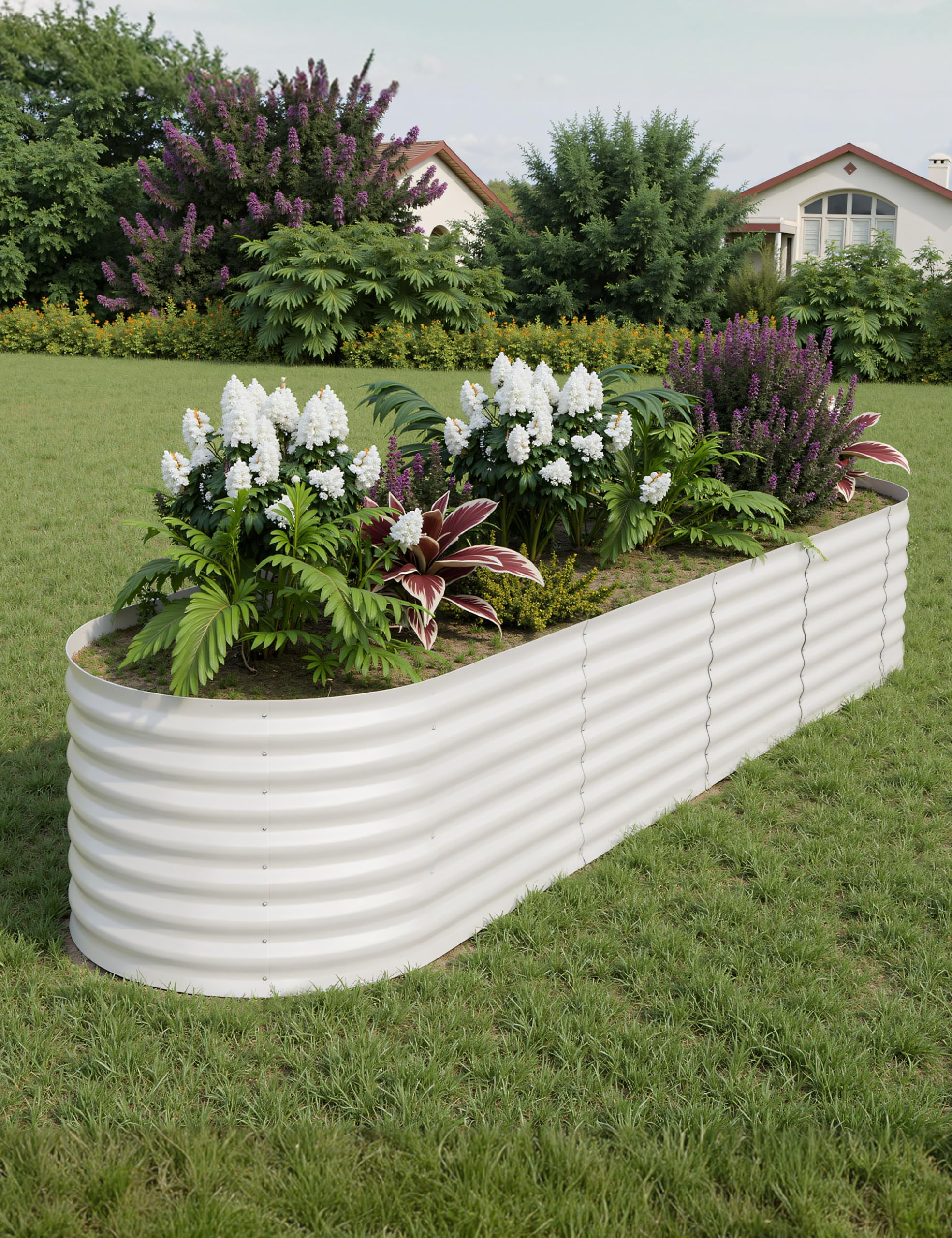 Kojooin Weatherproof Oval Garden Bed - Tool-Free Assembly Steel Planter ...