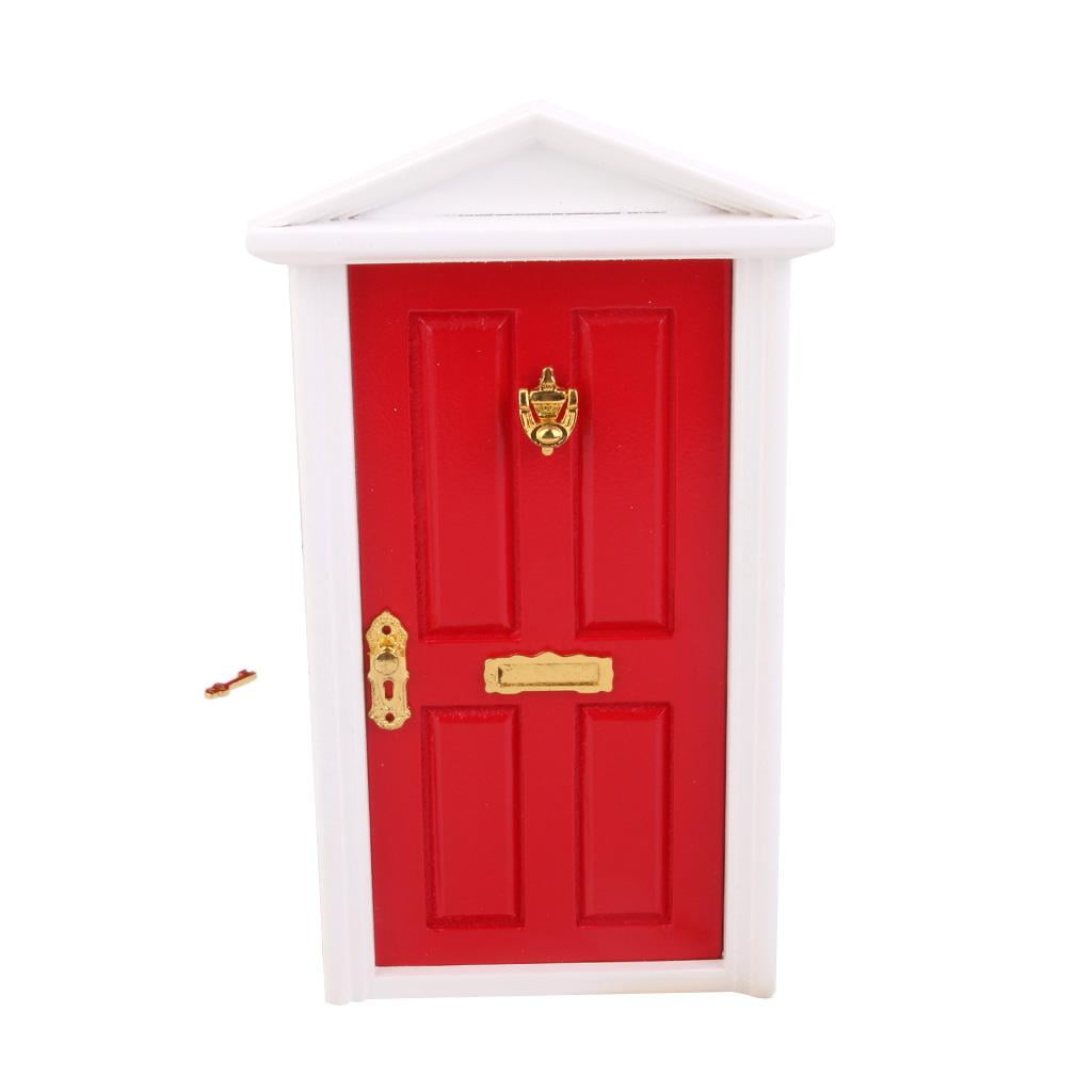 Kokiya 1/12 Doll House Miniature Red Exterior Wood Door 4-ith Handle ...