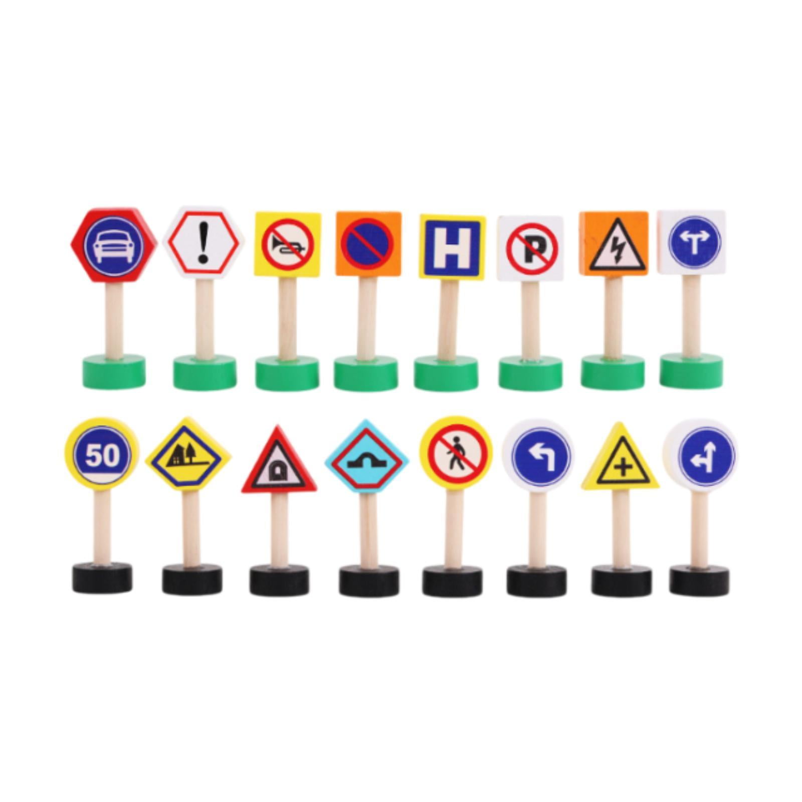 Kokiya 16 Pieces Wood Traffic Signs Learning Toy Preschool for Boys ...