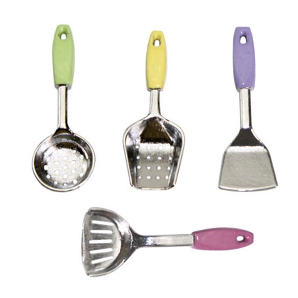 Kokiya 4Pcs 1/12 Dollhouse Kitchen Tools Metal Color Spatula Furniture ...
