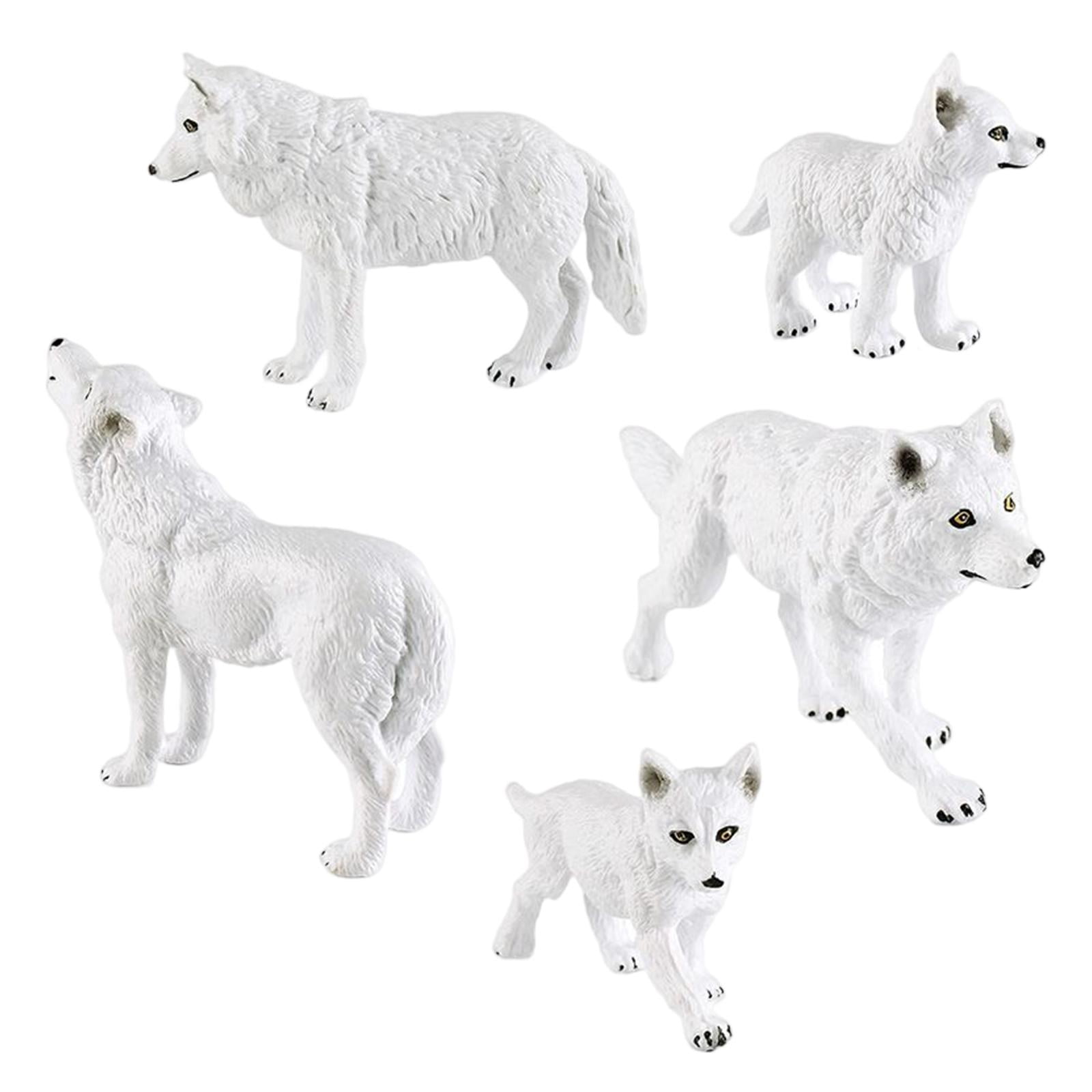 Kokiya 5Pcs Wolf Toys Figures, White Realistic Simulation Wildlife ...
