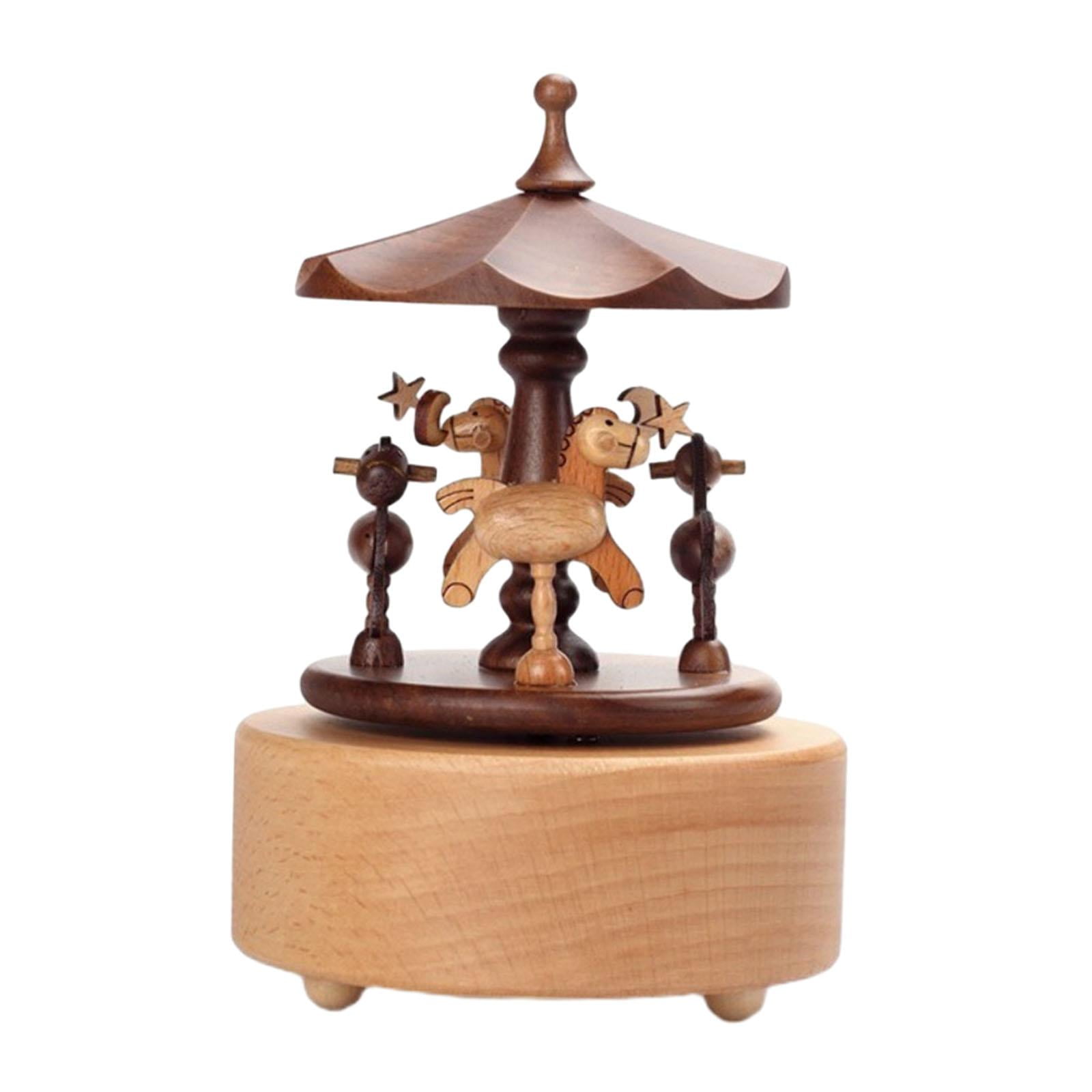 Kokiya Carousel Music Box Classical Wooden Horse Music Box for Daughter ...
