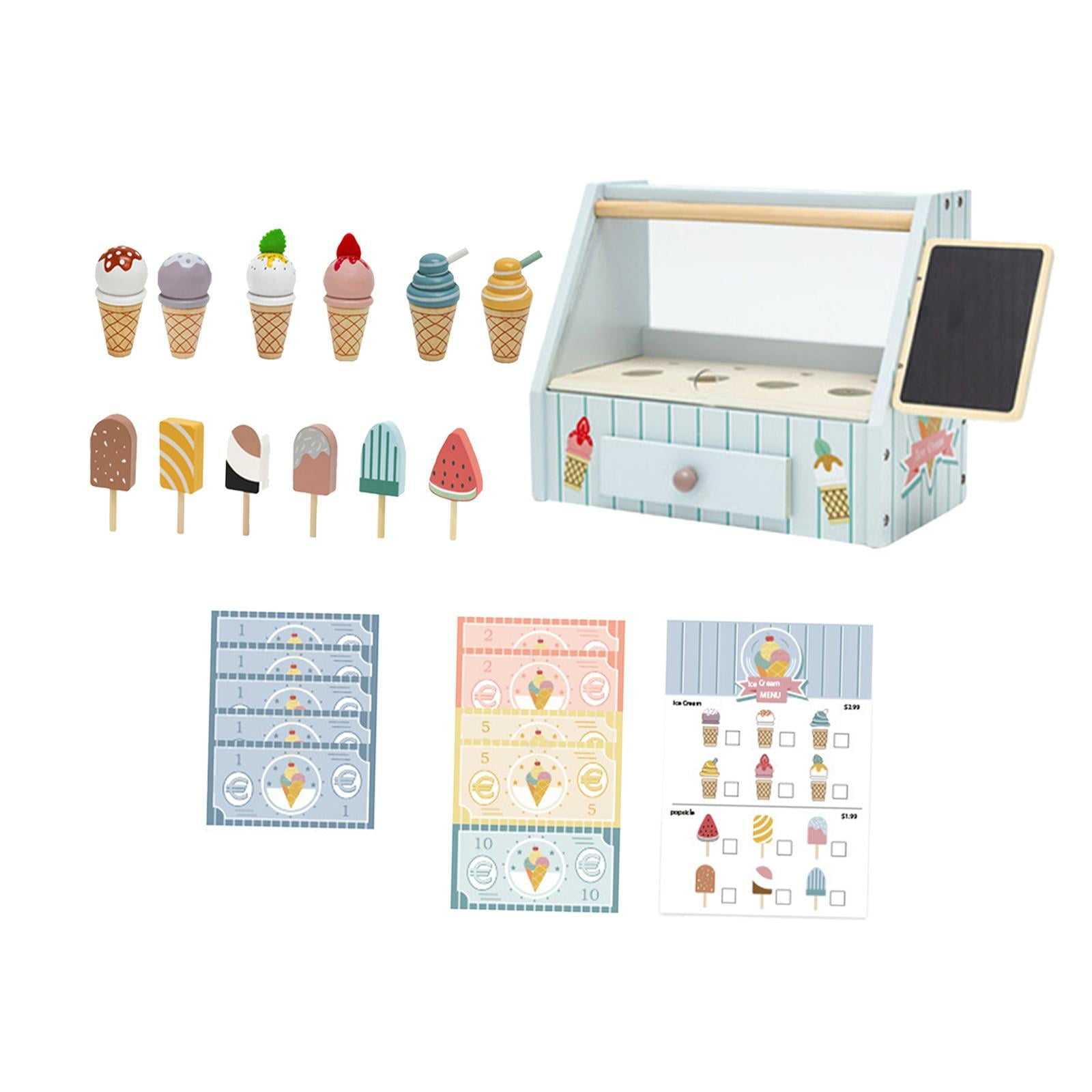 Kokiya Wooden Ice Cream Counter Playset Food Toys Set for Kids 3 4 5 6 ...