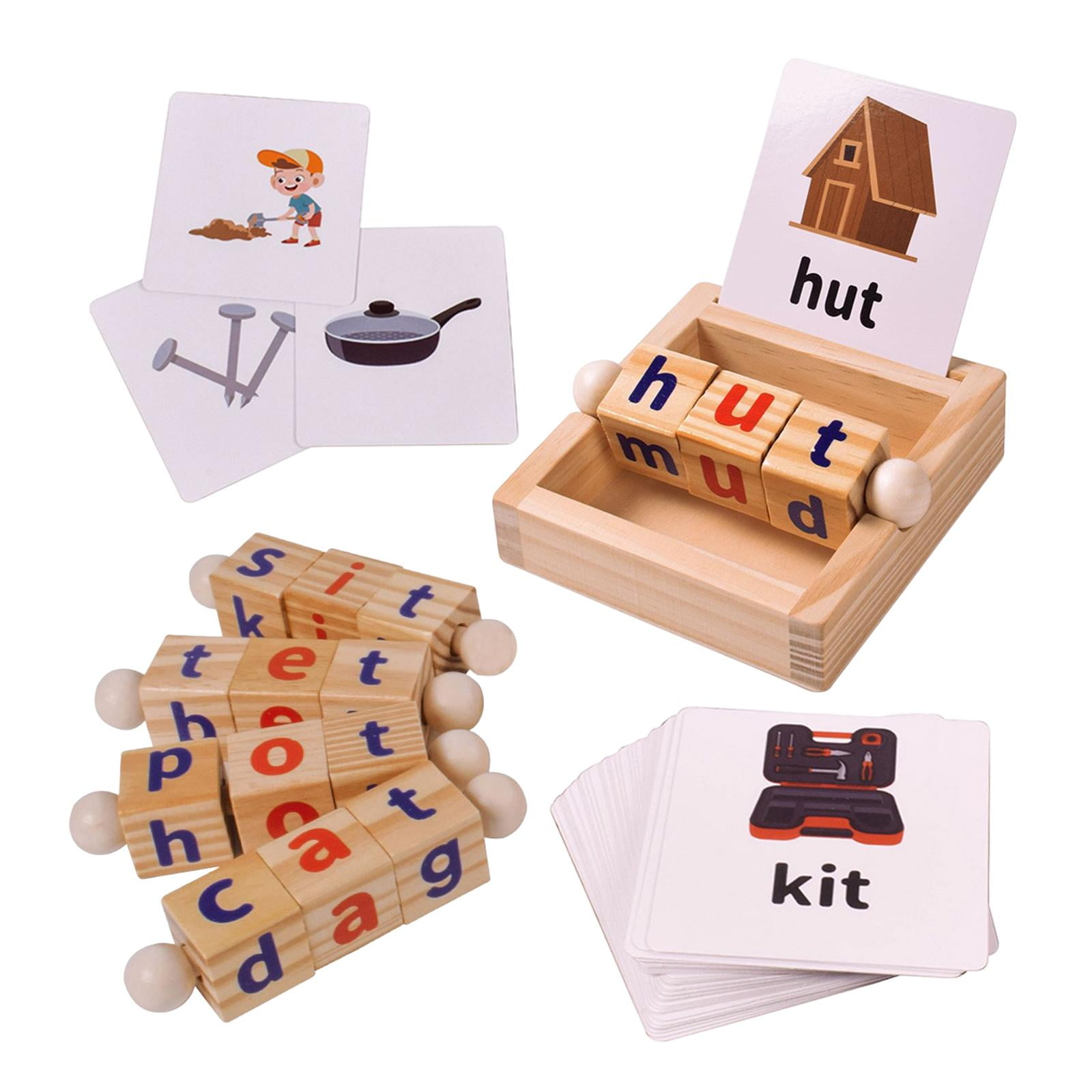Kokiya Wooden Reading Blocks s Game Flash Cards Rotating Matching Letters Toy - Walmart.com