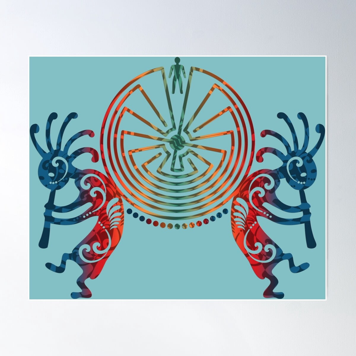 Kokopelli Duo - Man In The Maze - Red Blue Poster Wall Art, Modern Wall ...