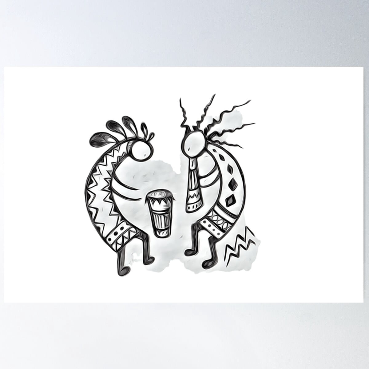 Kokopelli Symbols Pencil Drawing Poster Wall Art, Modern Wall Decor For ...