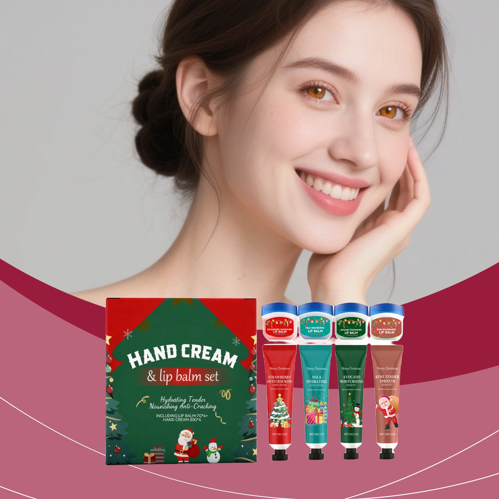 Kokovifyves Christmas Moisturizing Repair AntiCracked Hand Cream Lipstick Combination Set ...