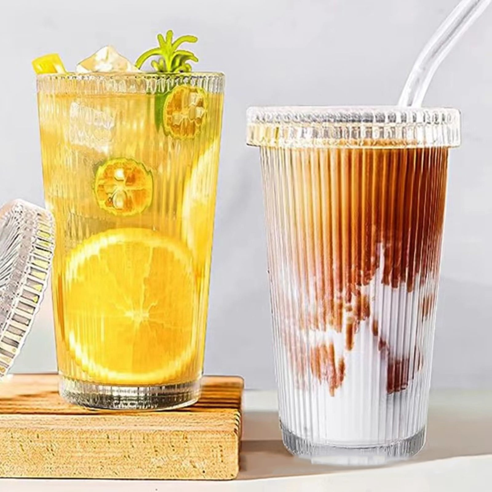 Kokovifyves Clearance Glass Iced Coffee Cup with Lid and Straw for ...