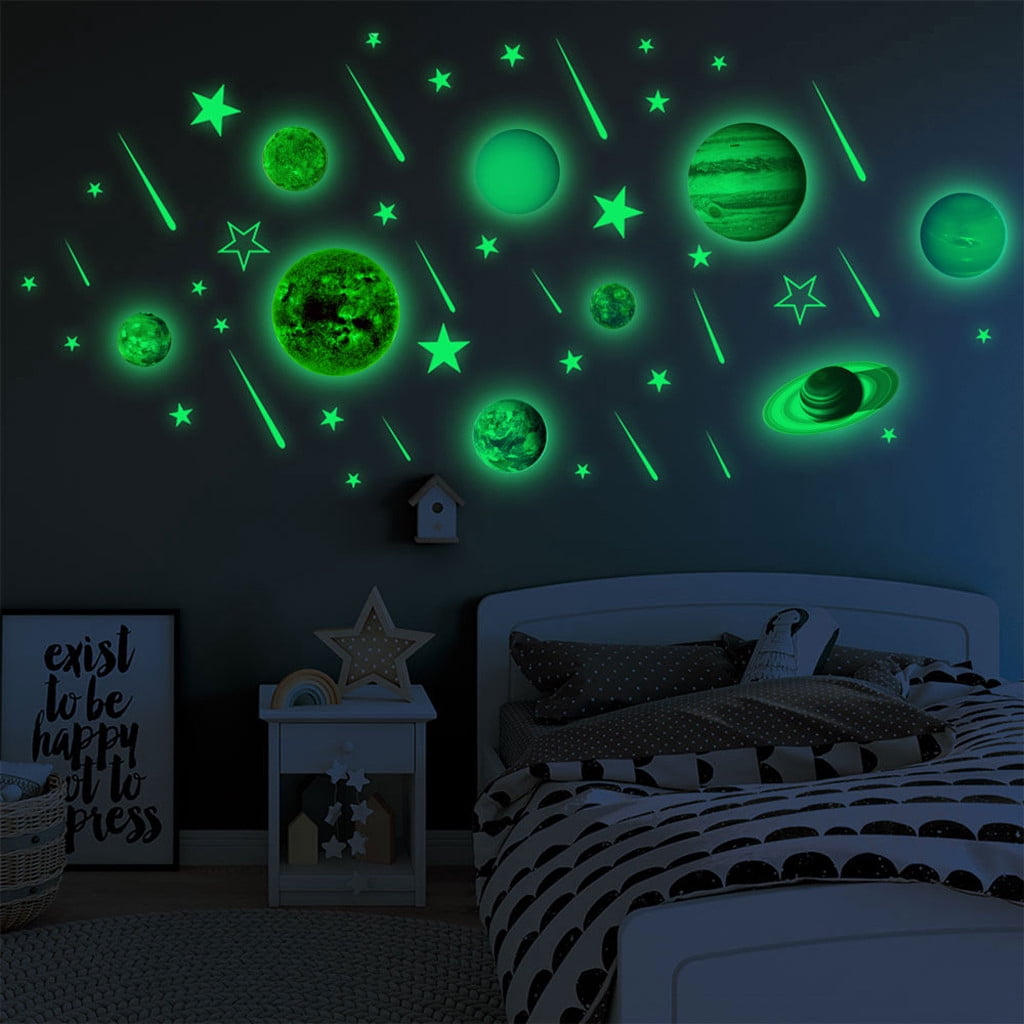 Kokovifyves Home Essentials Luminous Planets Pvc Wall Stickers Glow in ...
