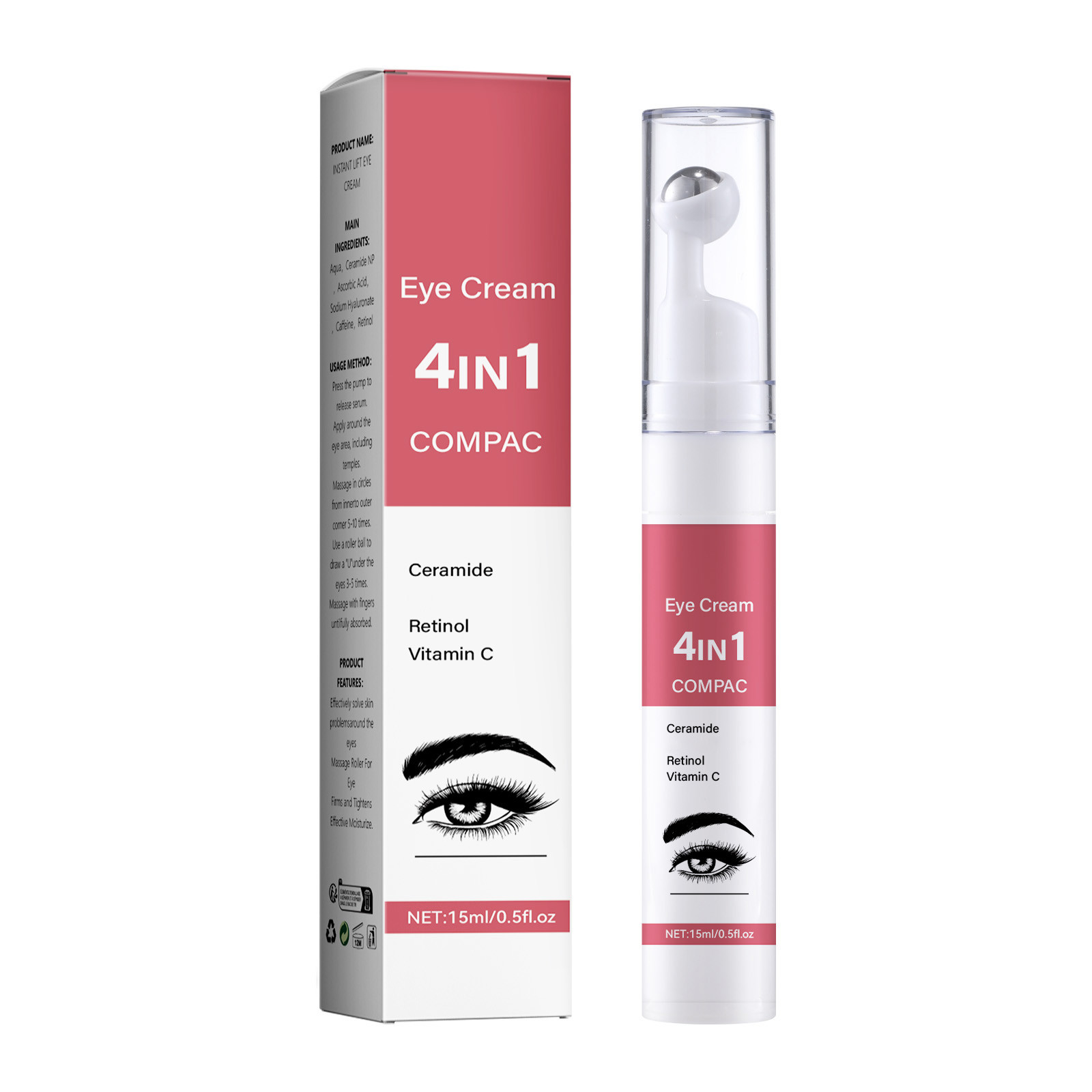 Kokovifyves Instant Lift 4-in-1 Eye Cream with Roller Ceramide ...