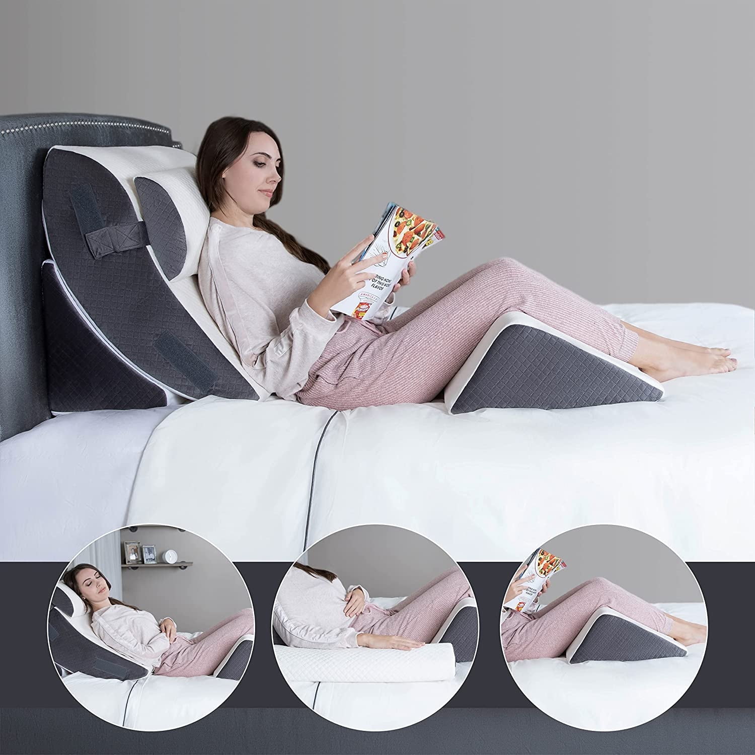 Kolbs 4pcs Orthopedic Bed Wedge Pillow Set | Incline Foam Legs | Velvet ...