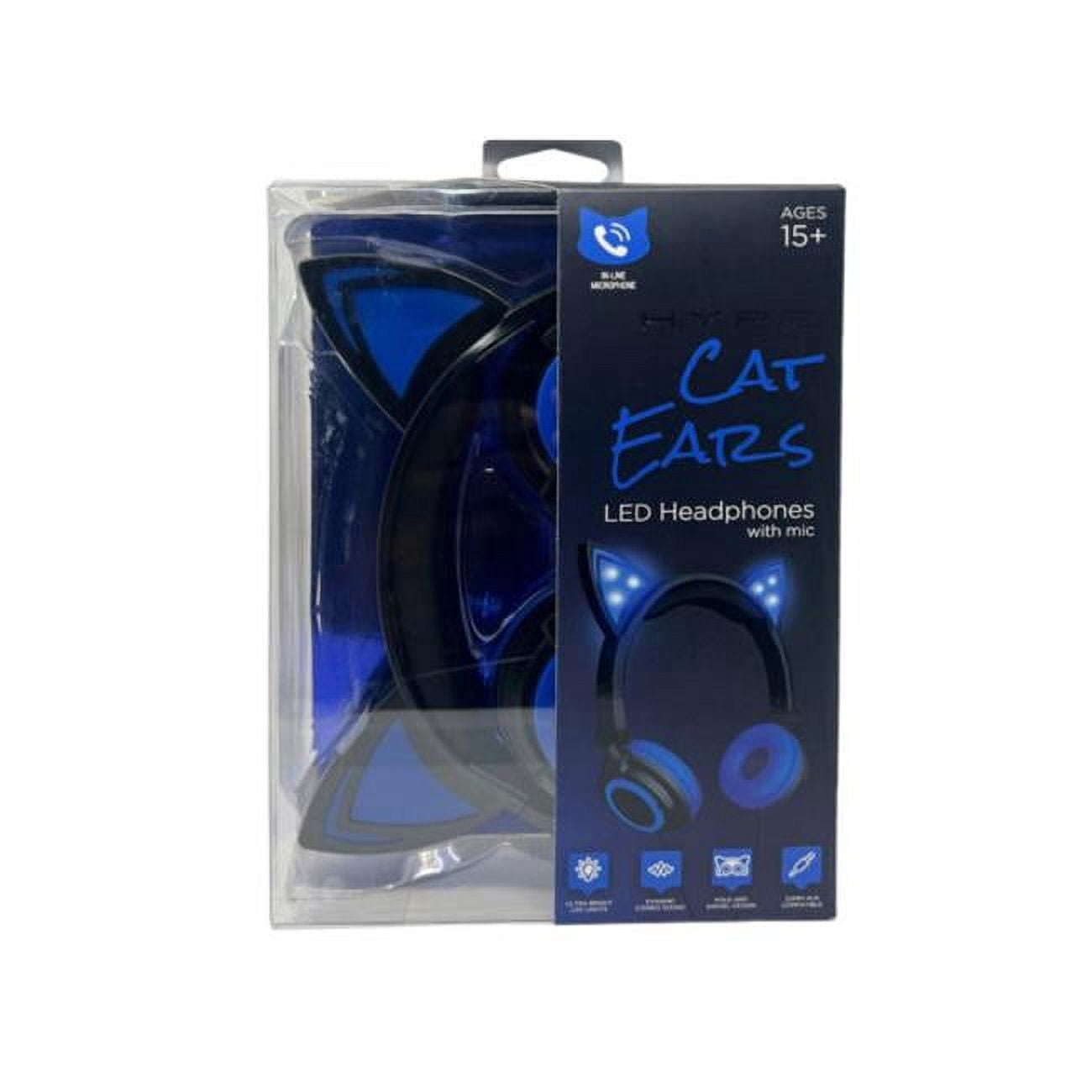 Kole Imports AB843-4 Hype Cat Ear LED Headphones with Mic - Blue - Pack ...