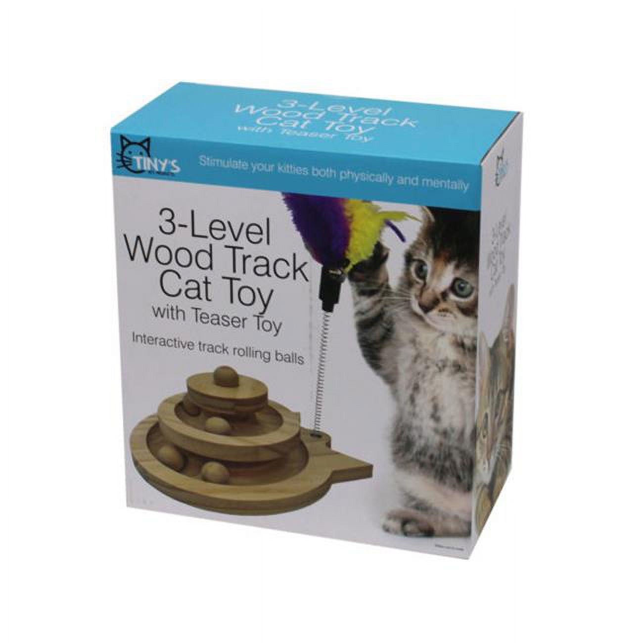 Kole Imports AB990-4 Three-Level Wood Track Cat Toy with Teaser Toy ...