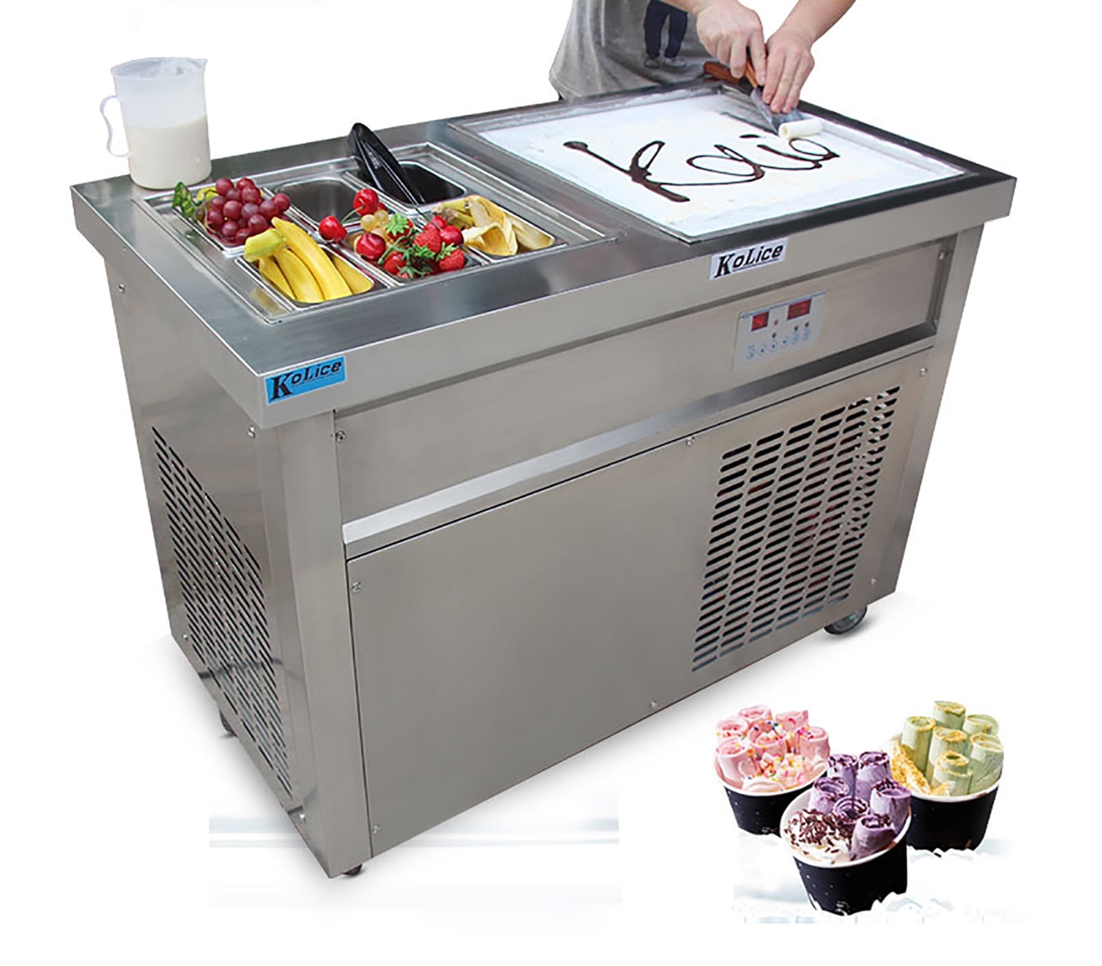 Kolice Commecial Square Pan Roll Ice Cream Machine Fry Yogurt Ice Cream ...