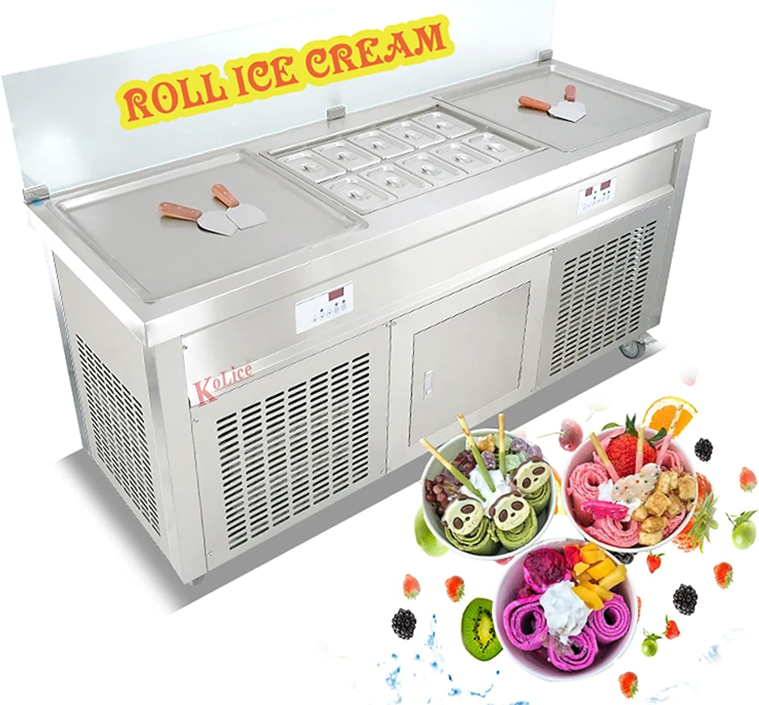 Kolice Commercial ETL 21"x21" Double Square Pans Fried Ice Cream Rolled ...