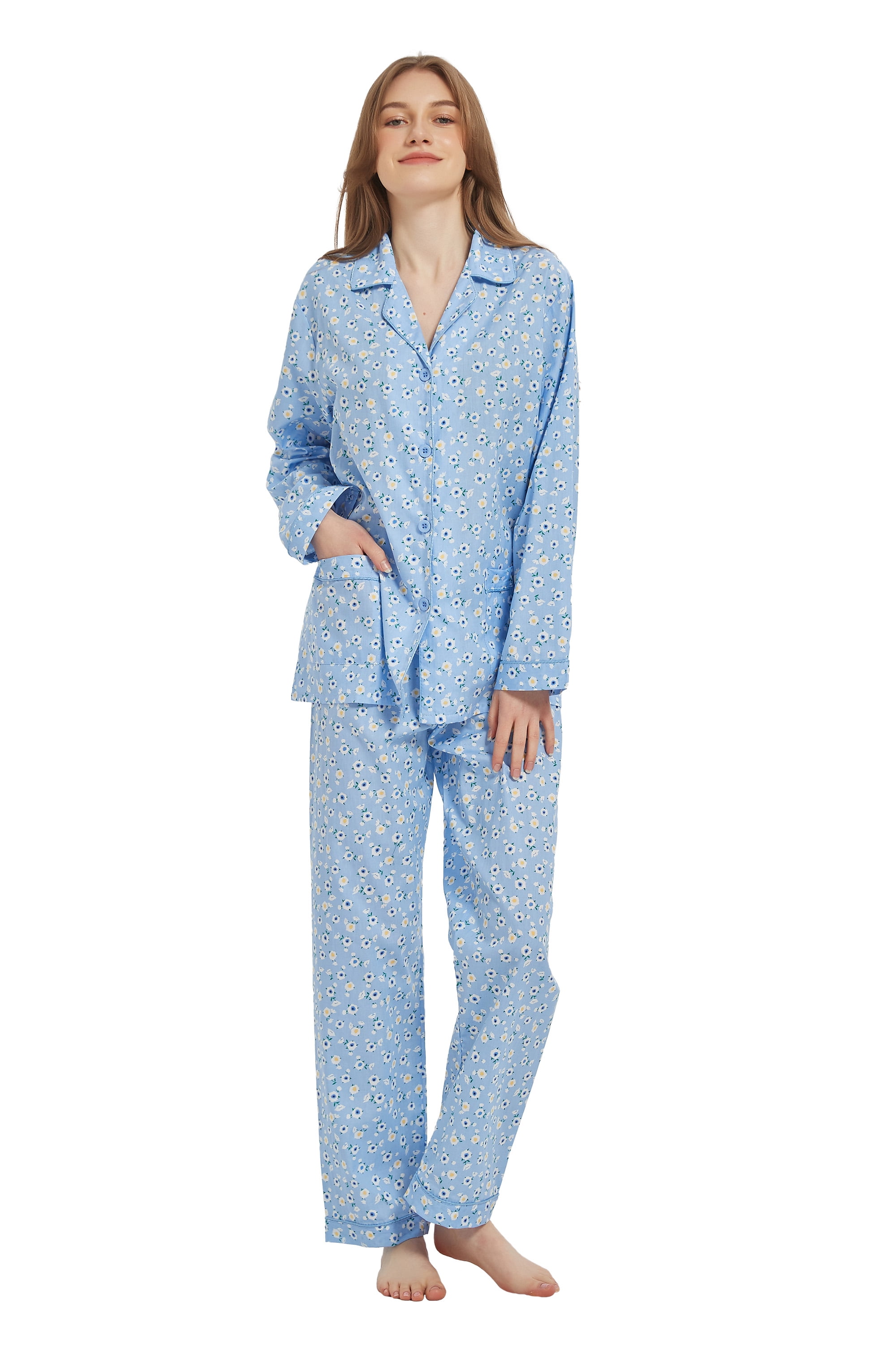 Kolipajam 100% Cotton Pajamas for Women Long-Sleeve Pjs Cozy Button ...