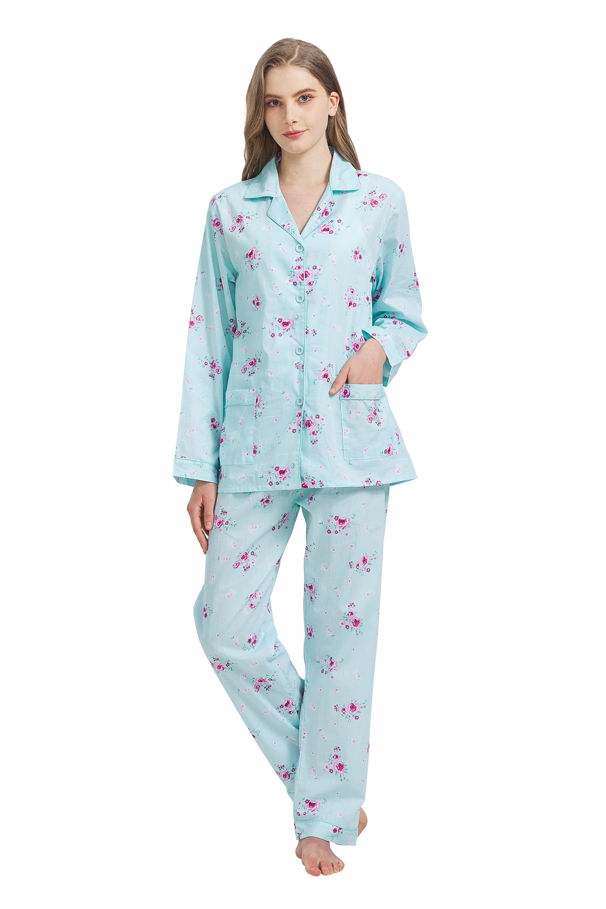 Kolipajam 100% Cotton Pajamas for Women Long-Sleeve Pjs Cozy Button ...