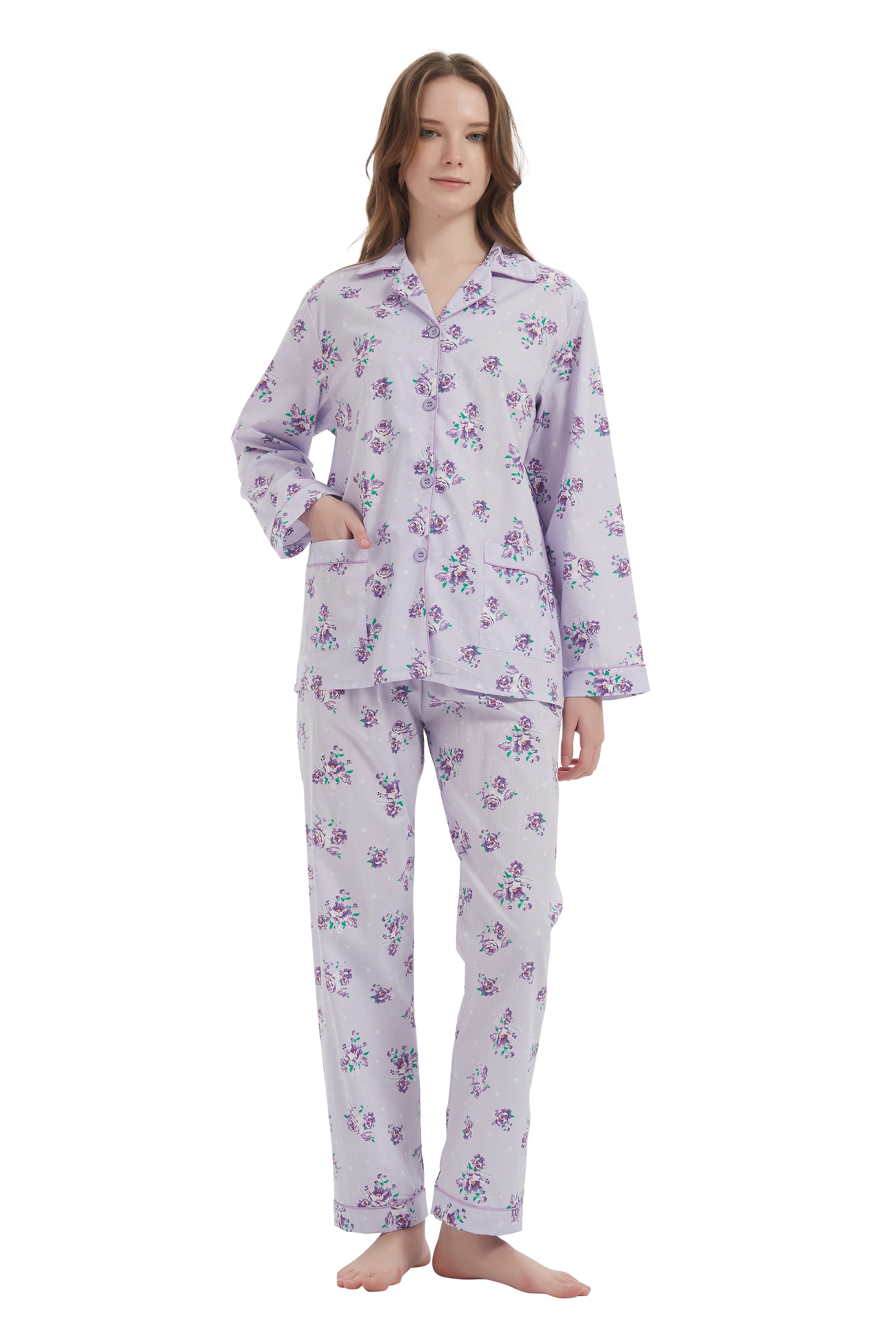 Kolipajam 100% Cotton Pajamas for Women Long-Sleeve Pjs Cozy Button ...