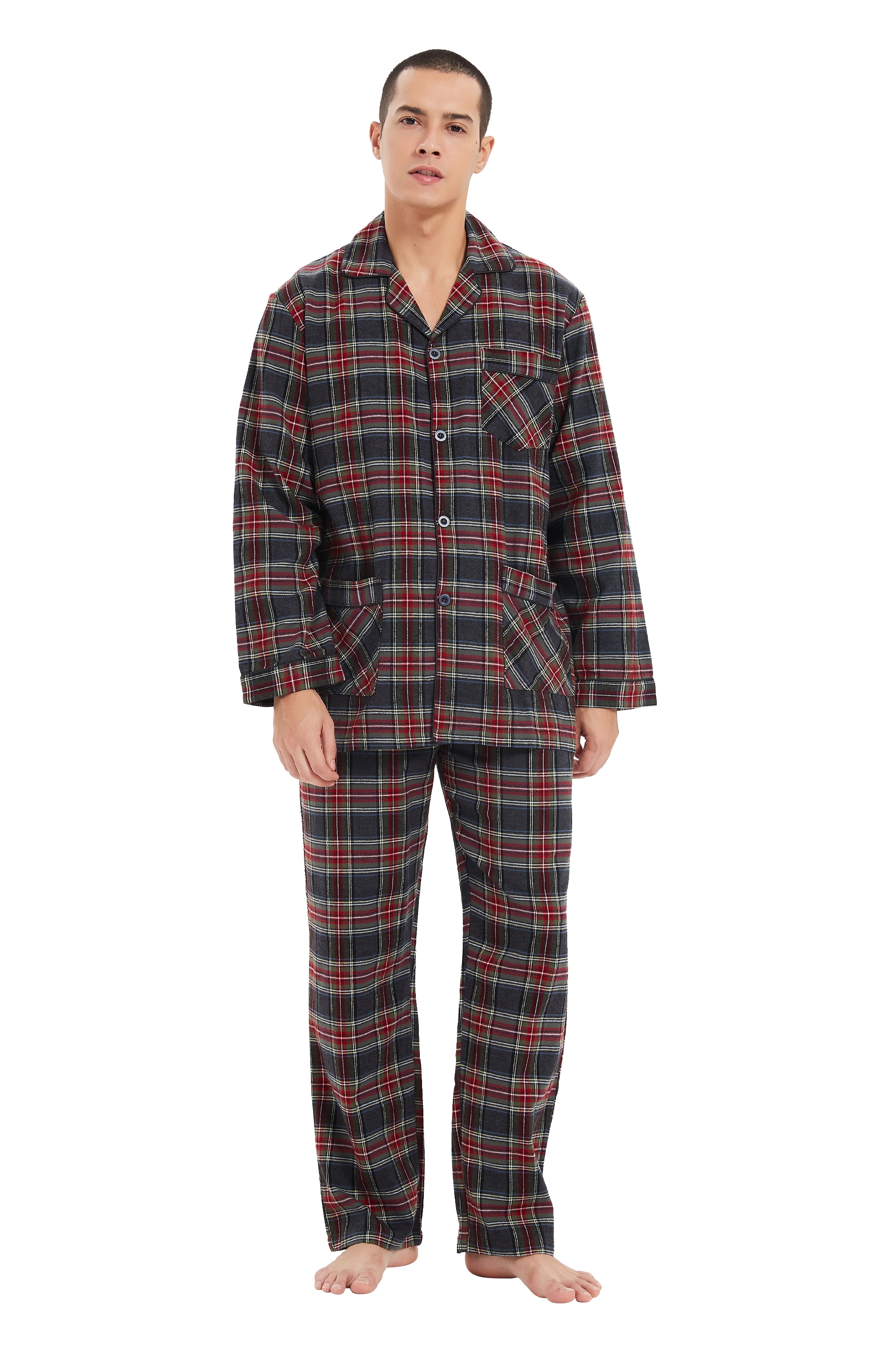 Kolipajam Men's 100% Cotton Flannel Pajama Set Yarn Dyed Cozy Bottom with Pockets Pjs for Men L ...