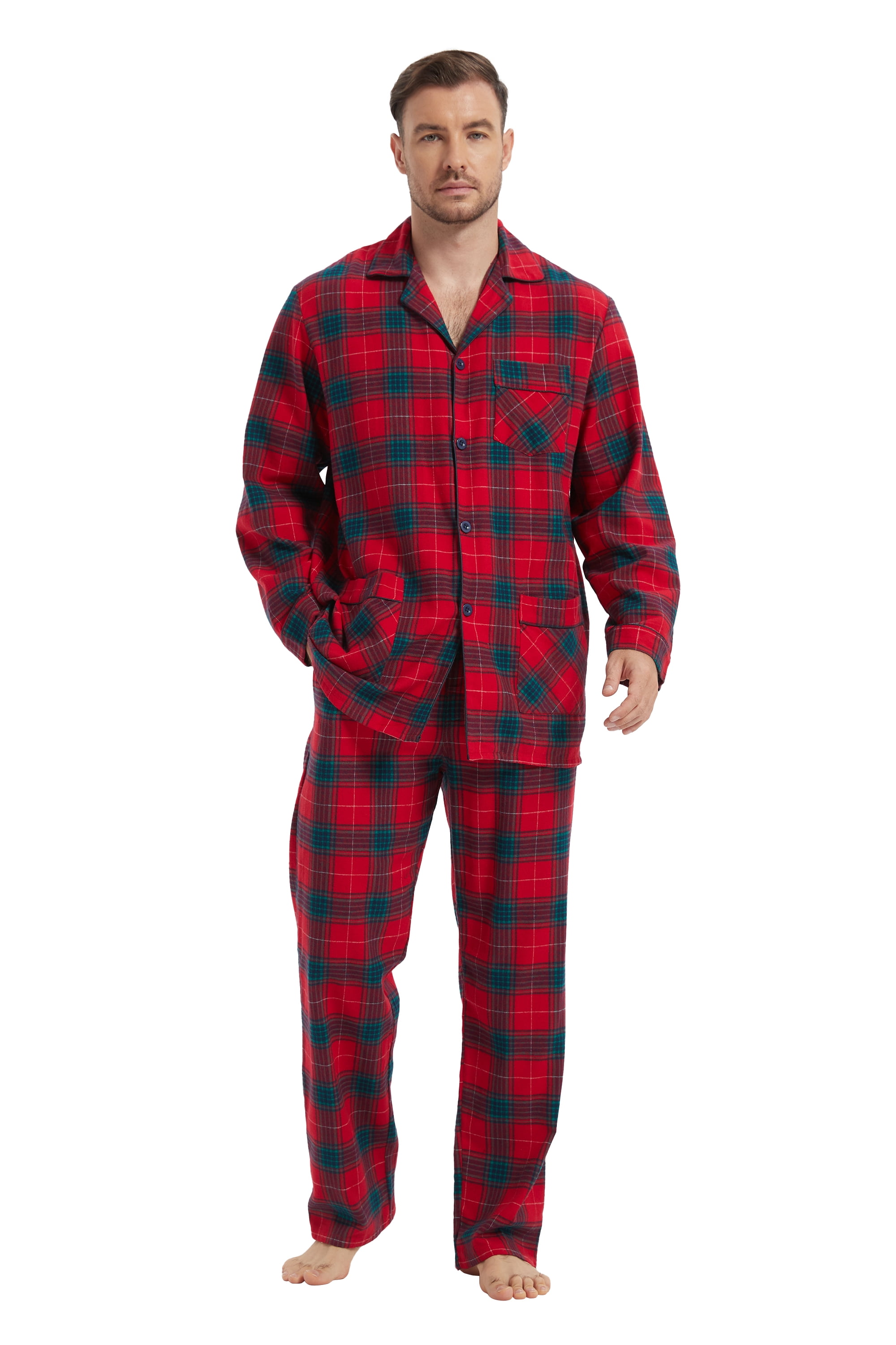 Kolipajam Men's 100% Cotton Flannel Pajama Set Yarn Dyed Cozy Bottom with Pockets Pjs for Men S ...