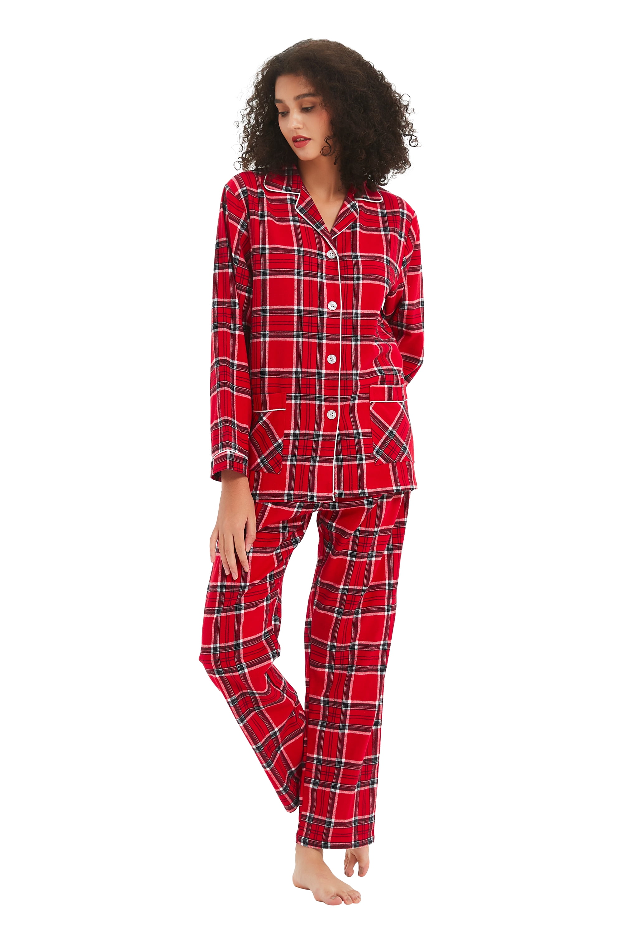 Kolipajam Women's 100% Cotton Flannel Pajama Set Yarn Dyed Cozy Long ...
