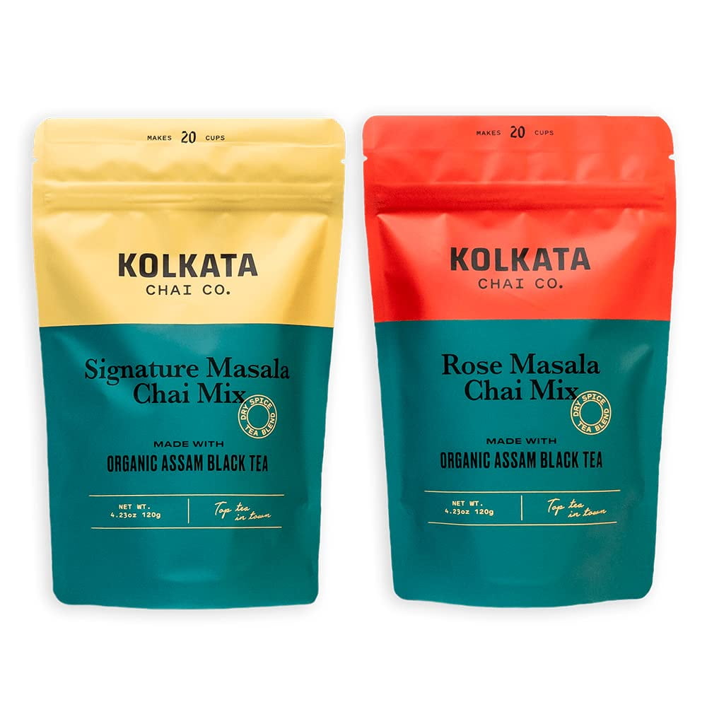 Kolkata Chai Signature Masala Chai & Rose Chai Combo Pack, Makes 40 ...