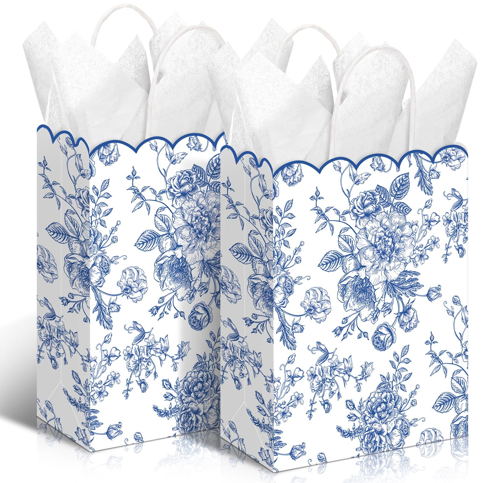 Kolldenn 24 Pcs PriNst Blue Floral Party Favor Bags with Handles ...
