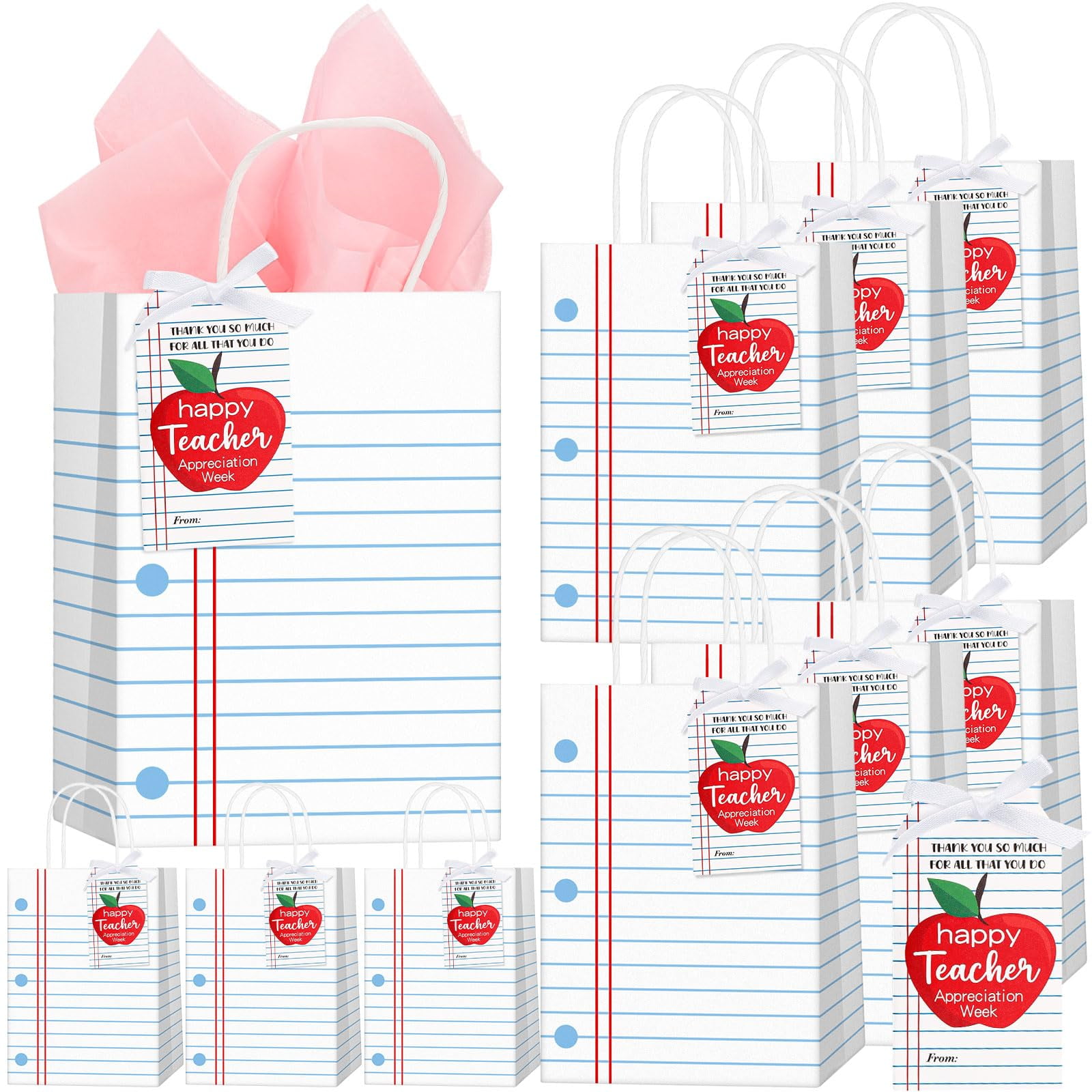 Kolldenn 24 Sets Teacher Gift Bags with Tissue Paper Teacher ...