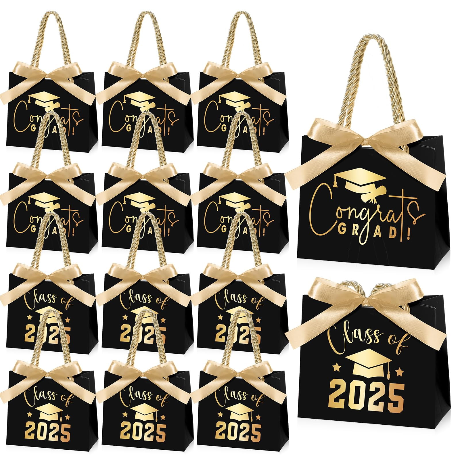 Kolldenn 25 Pcs Graduation STF9 Gift Bags Bulk Gold Congrats Grad Small ...
