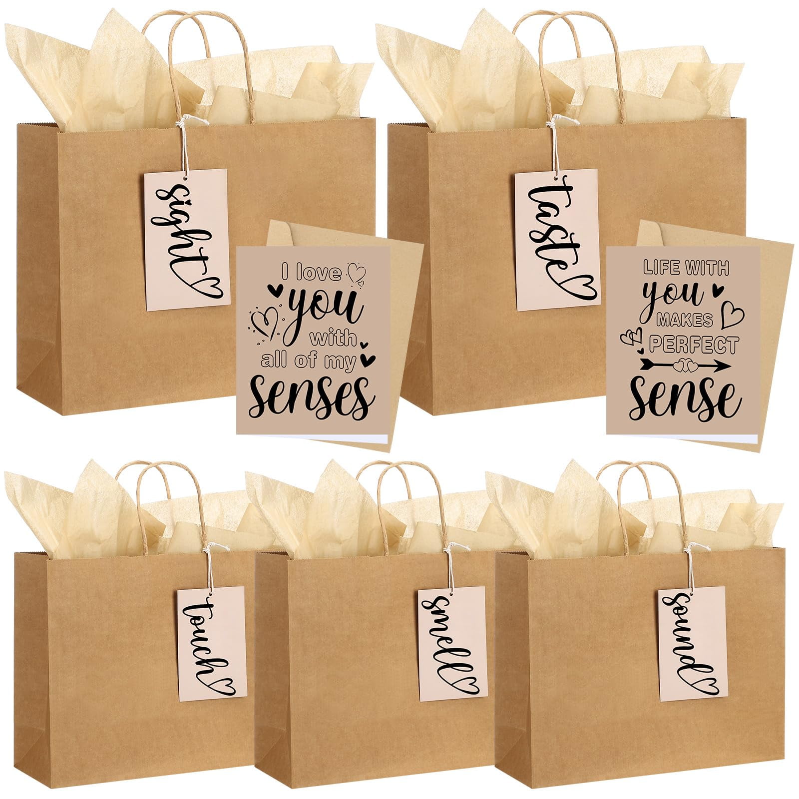 Kolldenn 5 Senses Gift SSF20 Tags Kraft Paper Bag Set for Husband Wife ...