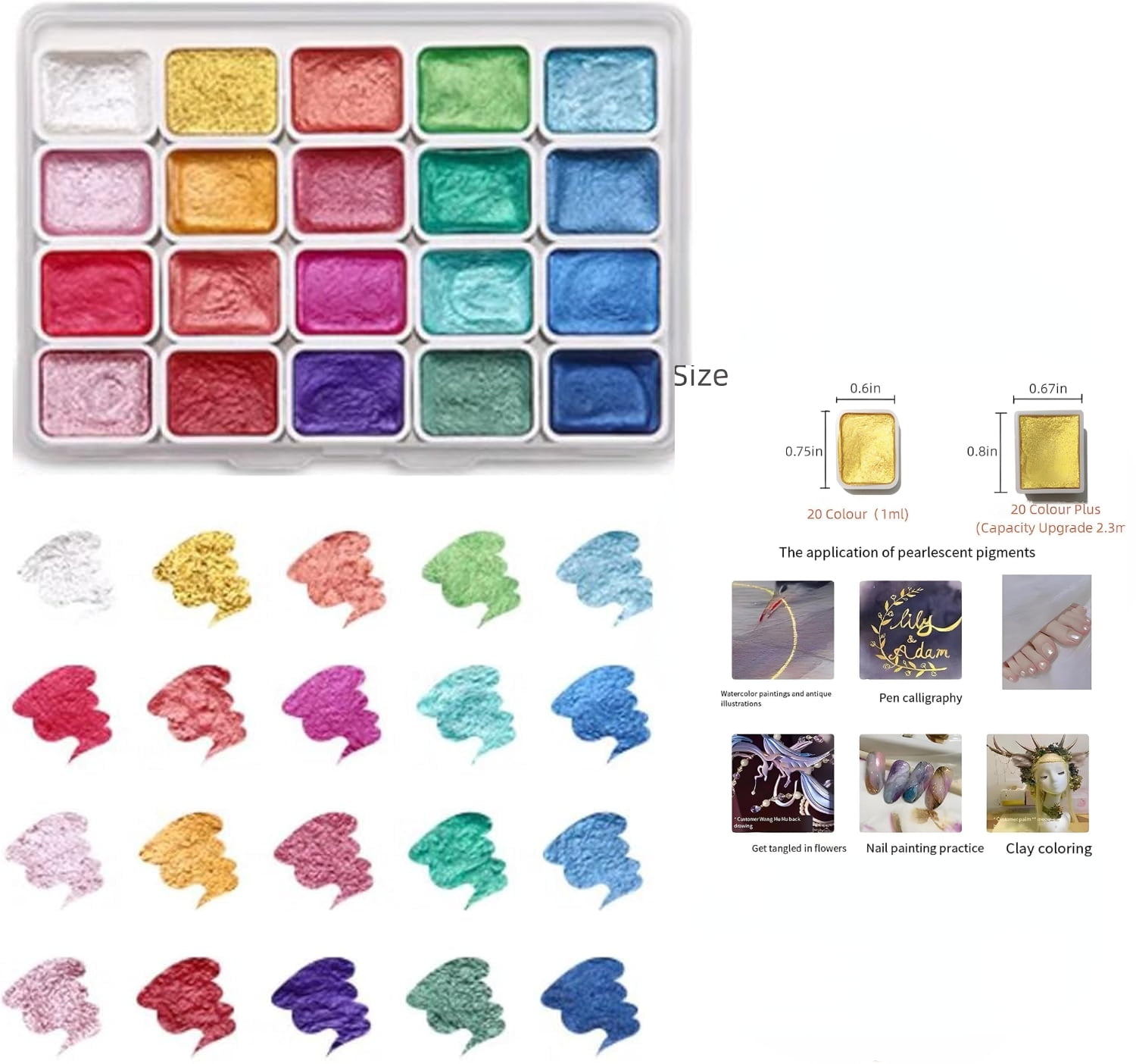 Kolorful - Powder Mineral Pearl Pigment Art Watercolor, 20 Color ...